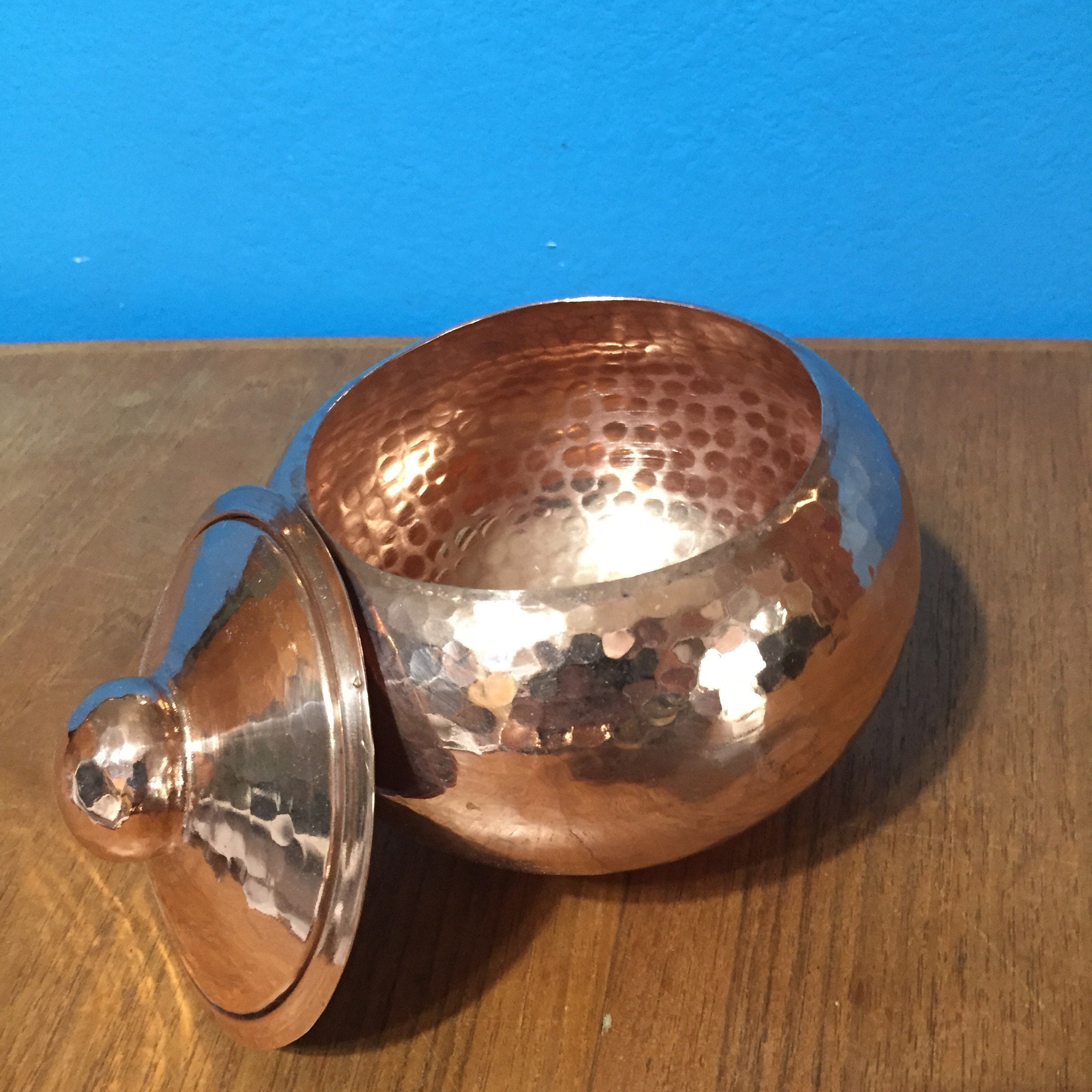 Hammered Copper Round Storage Container with Lid
