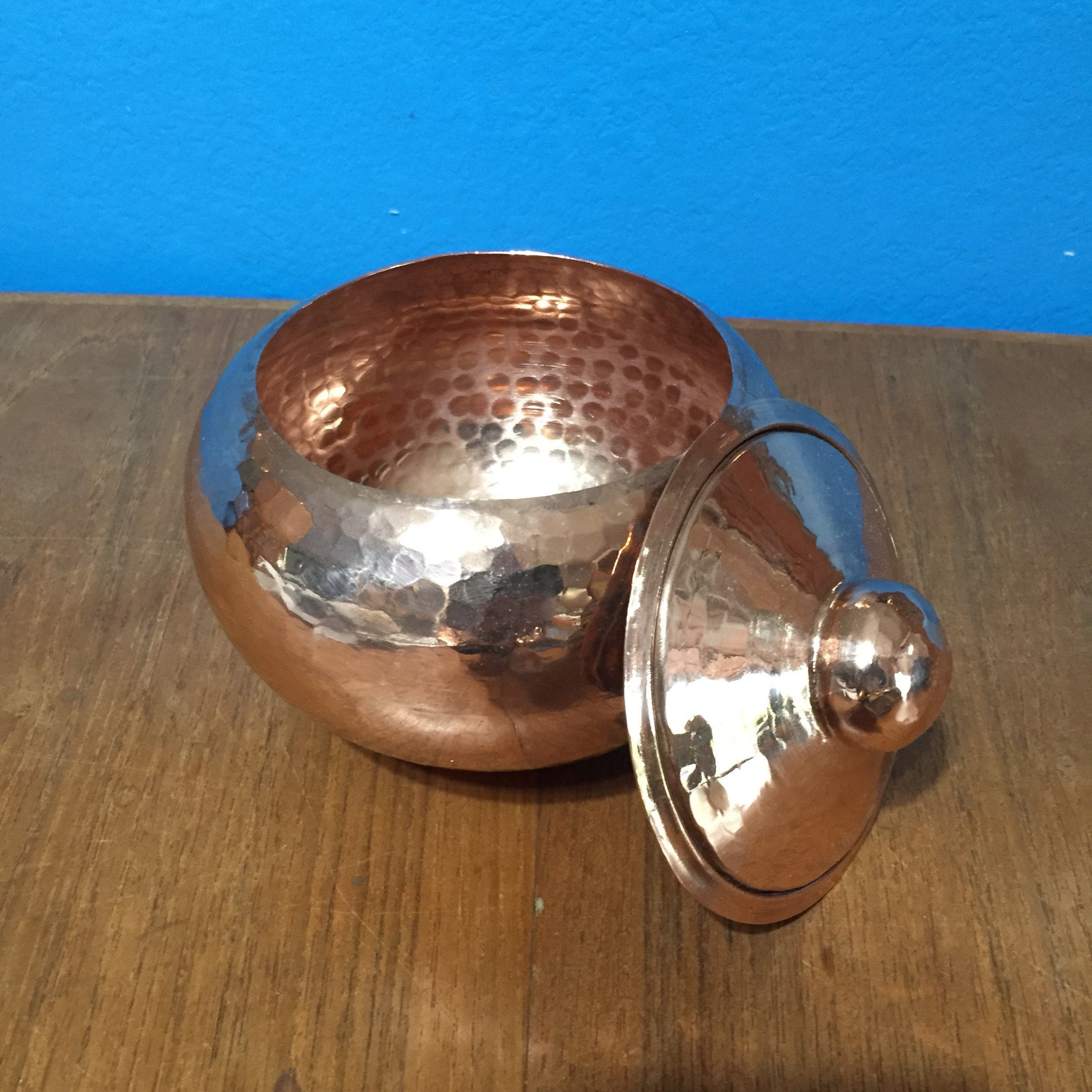 Hammered Copper Round Storage Container with Lid