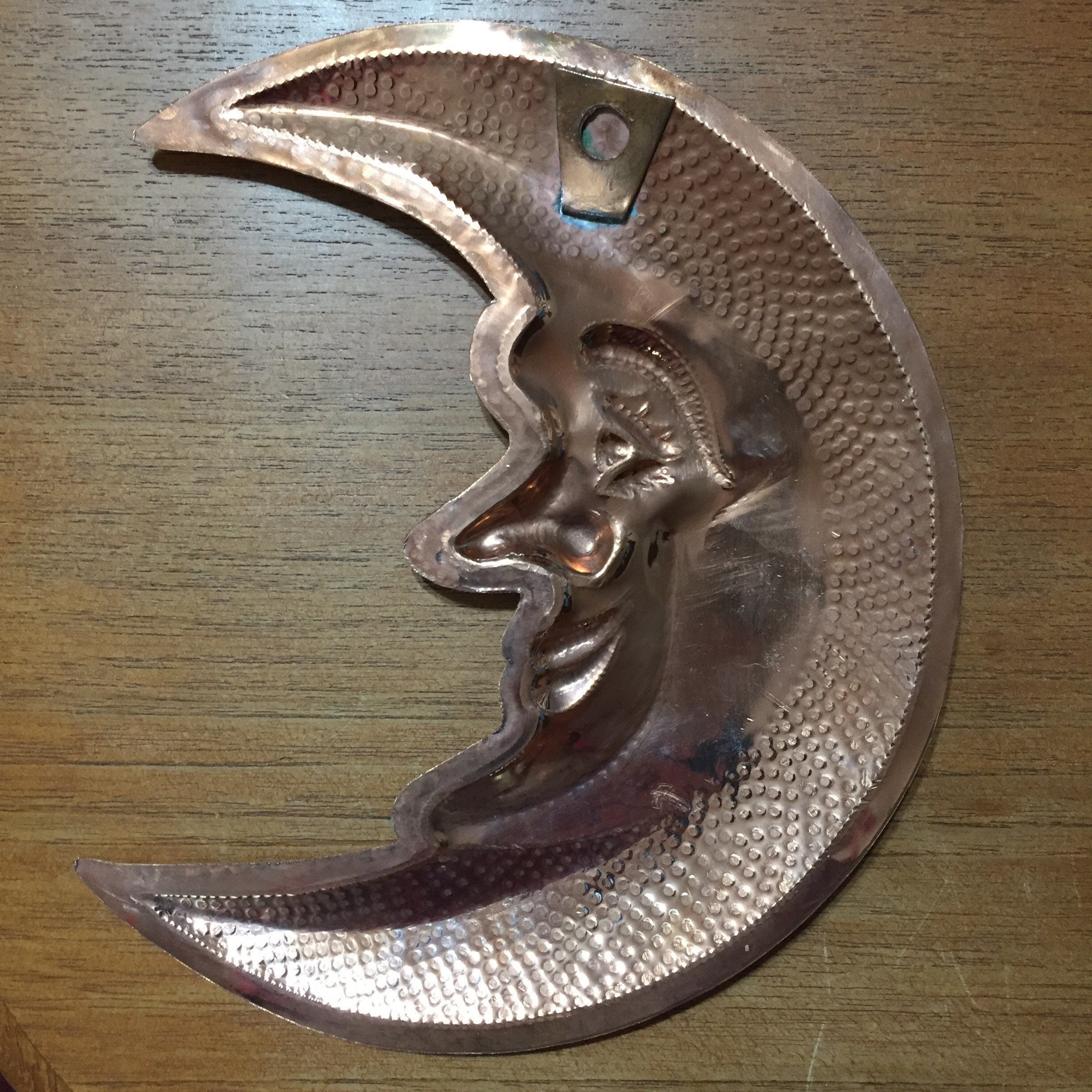Handcrafted Pure Hammered Copper Crescent Moon 7x8