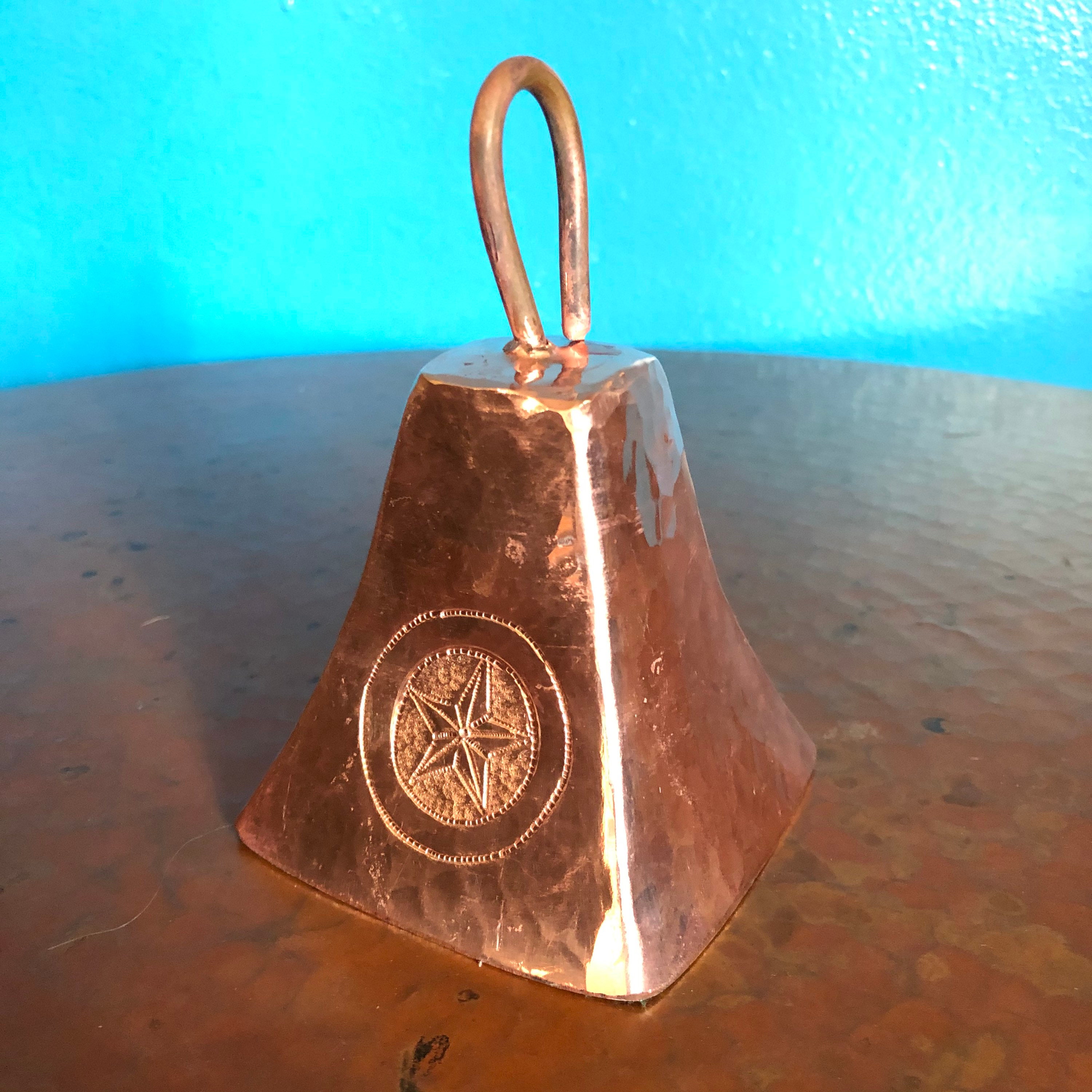 Pure Hammered Copper Cowbell with Texas Star engraving (5)