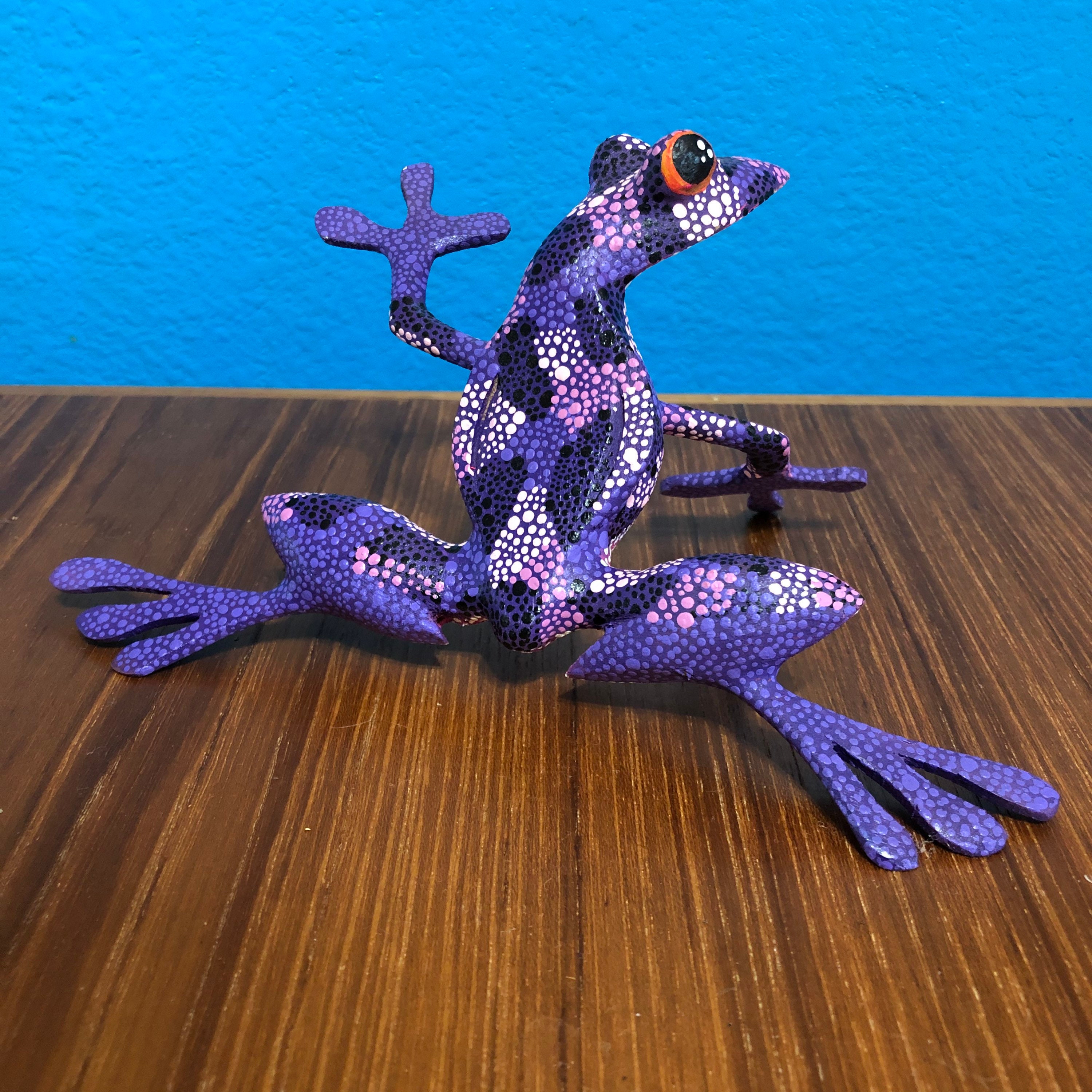 Hand-carved Wood Alebrije Purple Frog from Oaxaca, Mexico