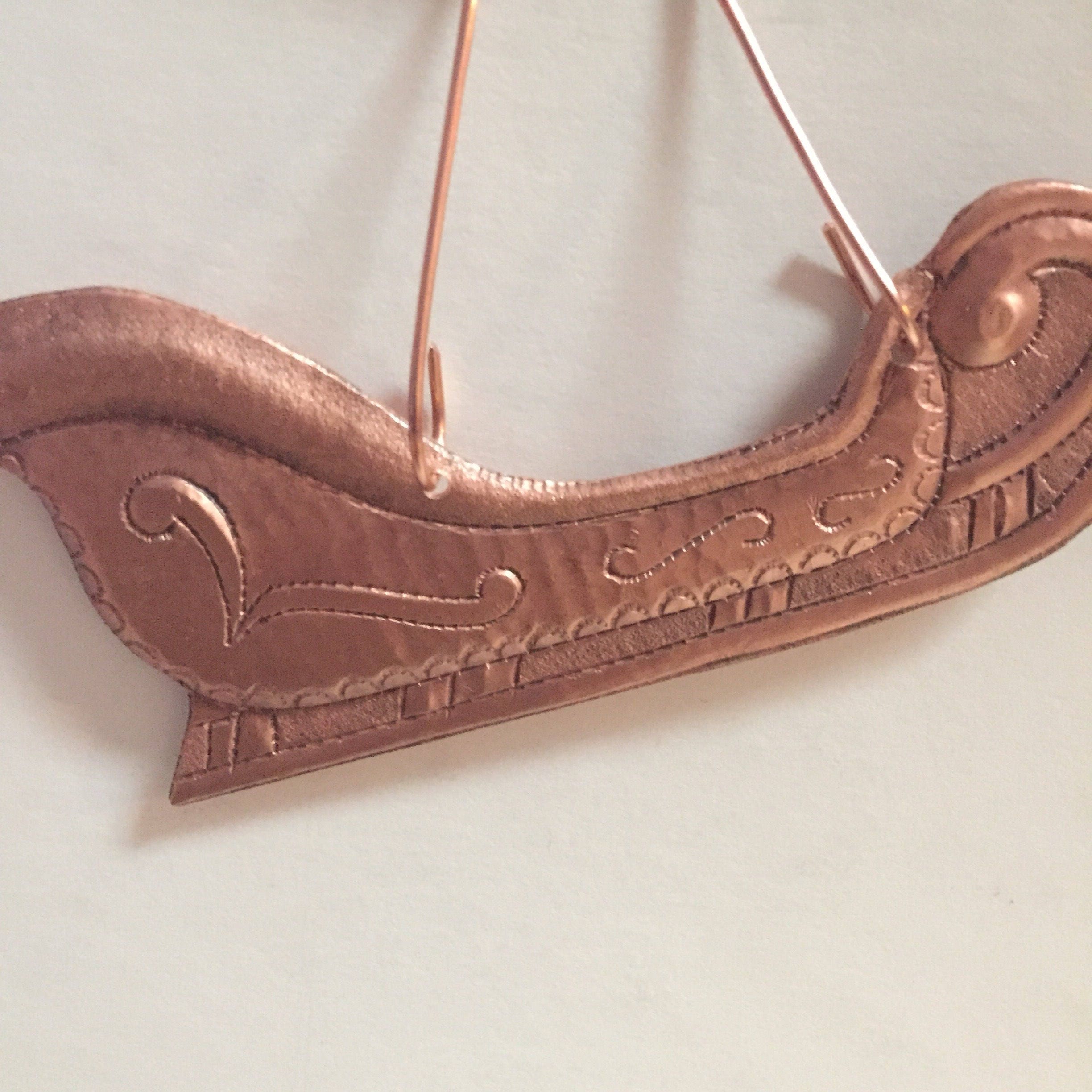 Handcrafted Pure Hammered Copper Santa's Sleigh Christmas Tree Ornament