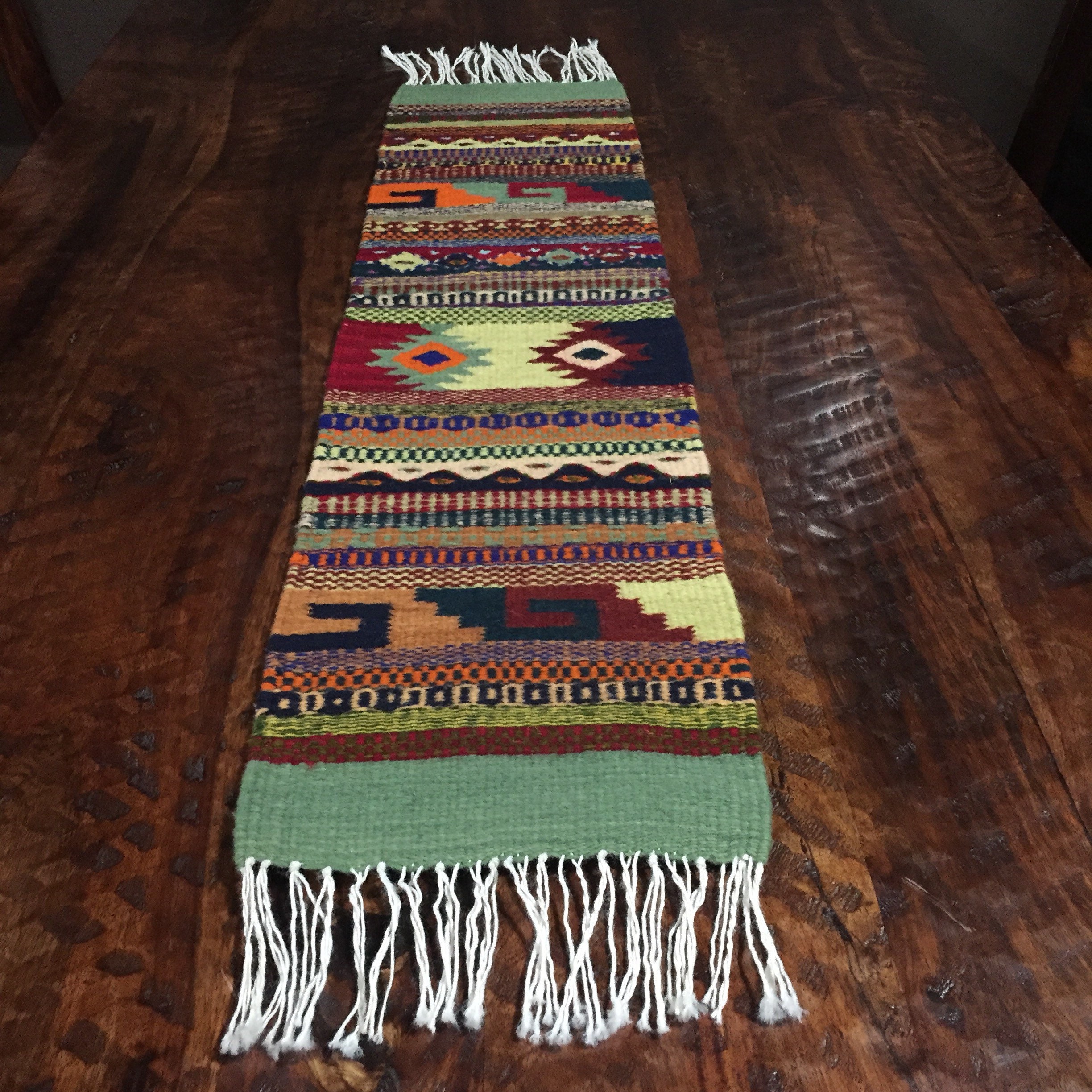 Zapotec hand woven merino wool table runner 39.5 x 9.5