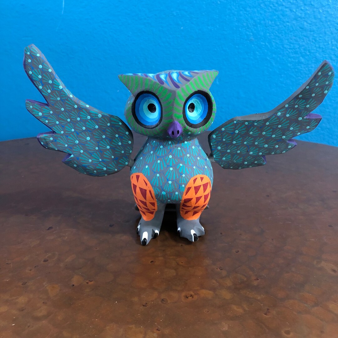 Hand Carved Wood Alebrije Owl by Zeny Fuentes and Reyna Pina - Etsy