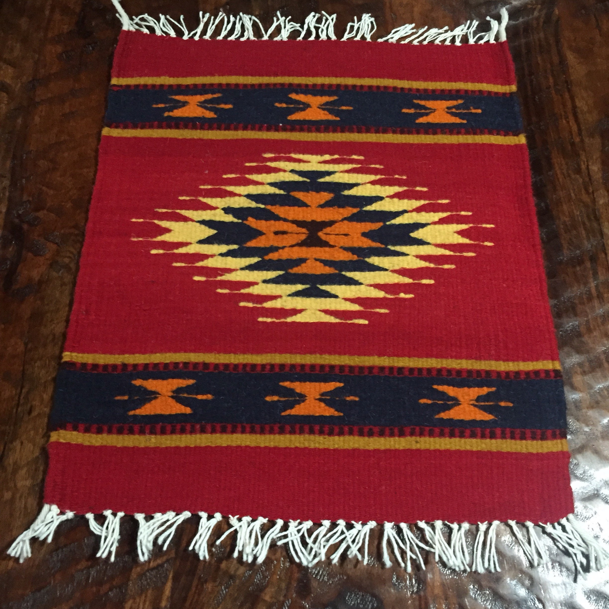 Zapotec hand woven merino wool table centerpiece 20 x 15 naturally dyed