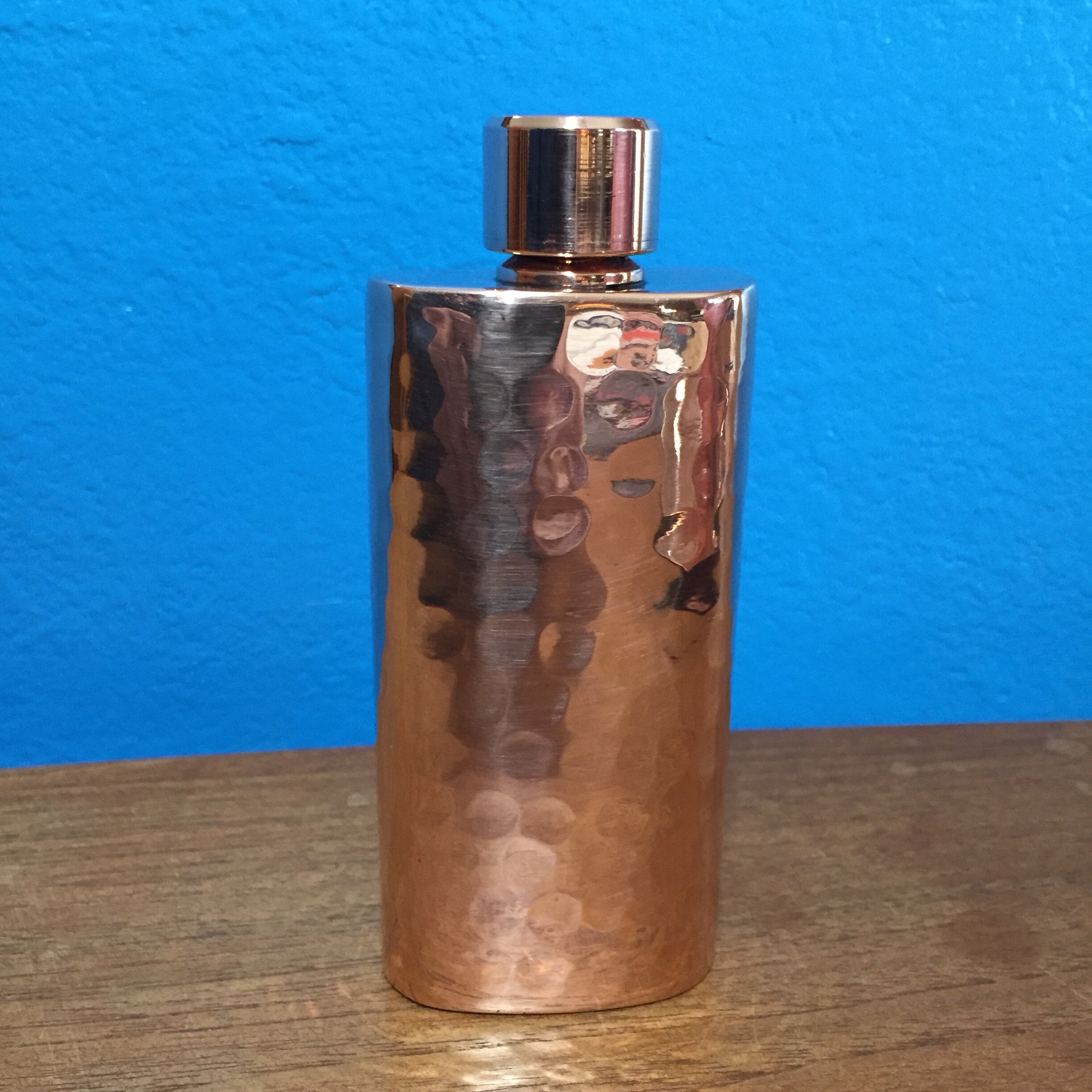 Handcrafted 4oz hammered copper flask with screwtop