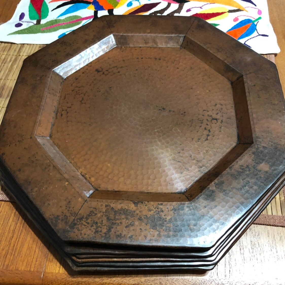 Hammered Copper Octagonal Serving Tray Charger Plate