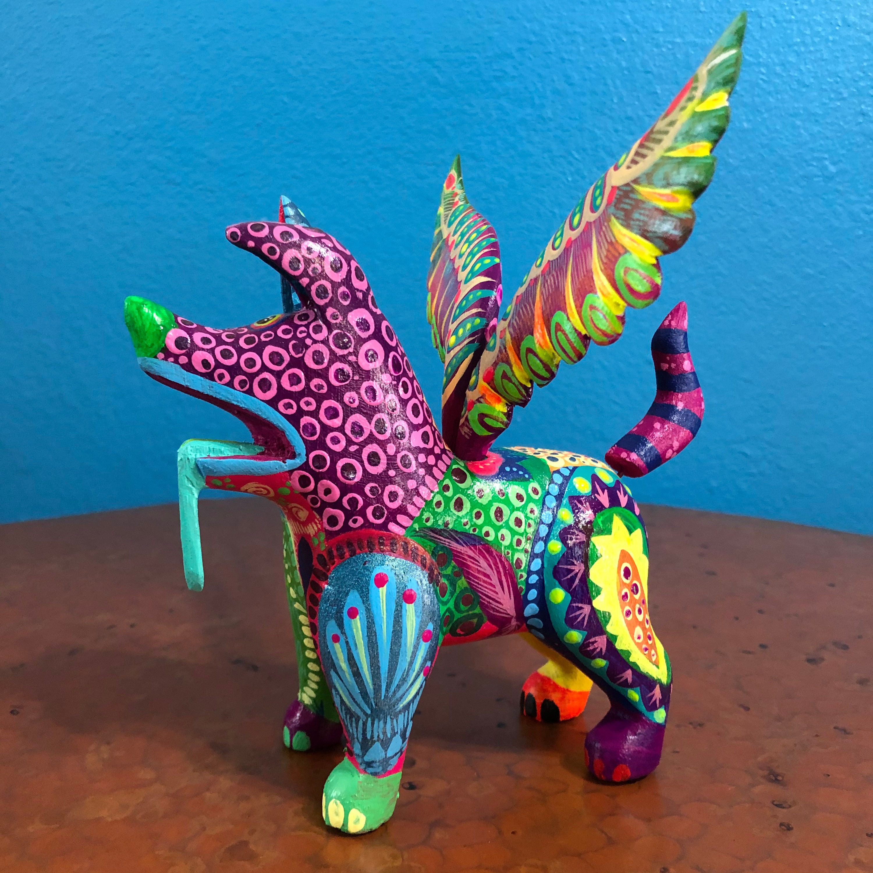 Handcrafted Alebrije Spirit Dog Woodcarving from Oaxaca, Mexico