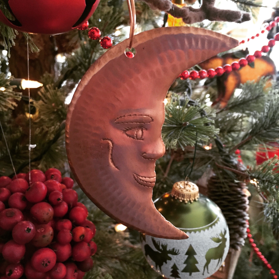 Handcrafted Hammered Copper Crescent Moon Christmas Tree Ornament - Etsy