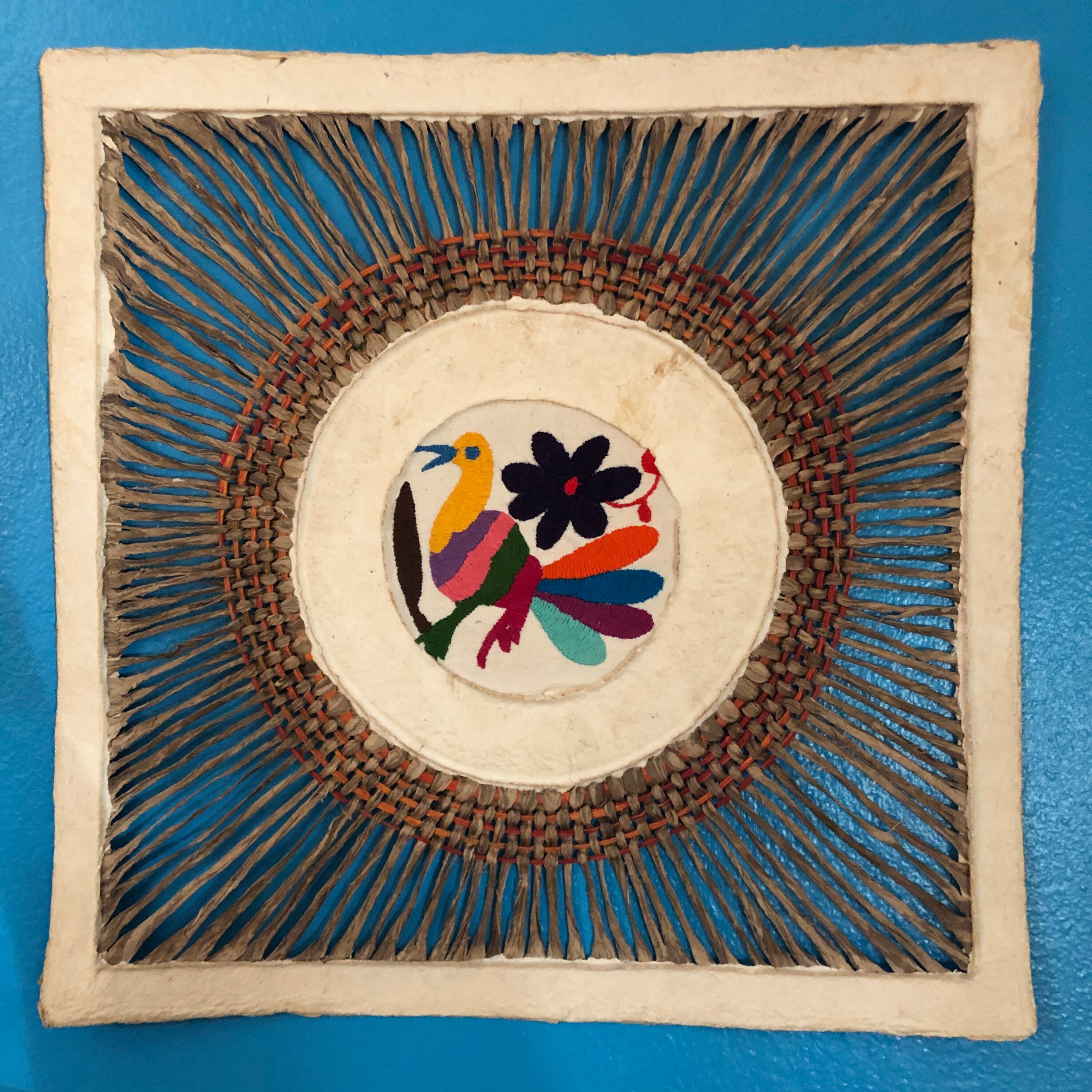 Amate Bark Paper Wall Art with Otomí Embroidered Designs - 15 1/2” x 15 ...