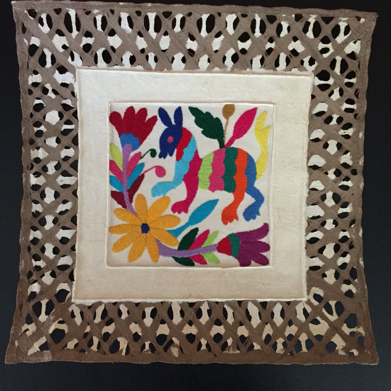 Amate Bark Paper Wall Art with Otomí Embroidered Designs