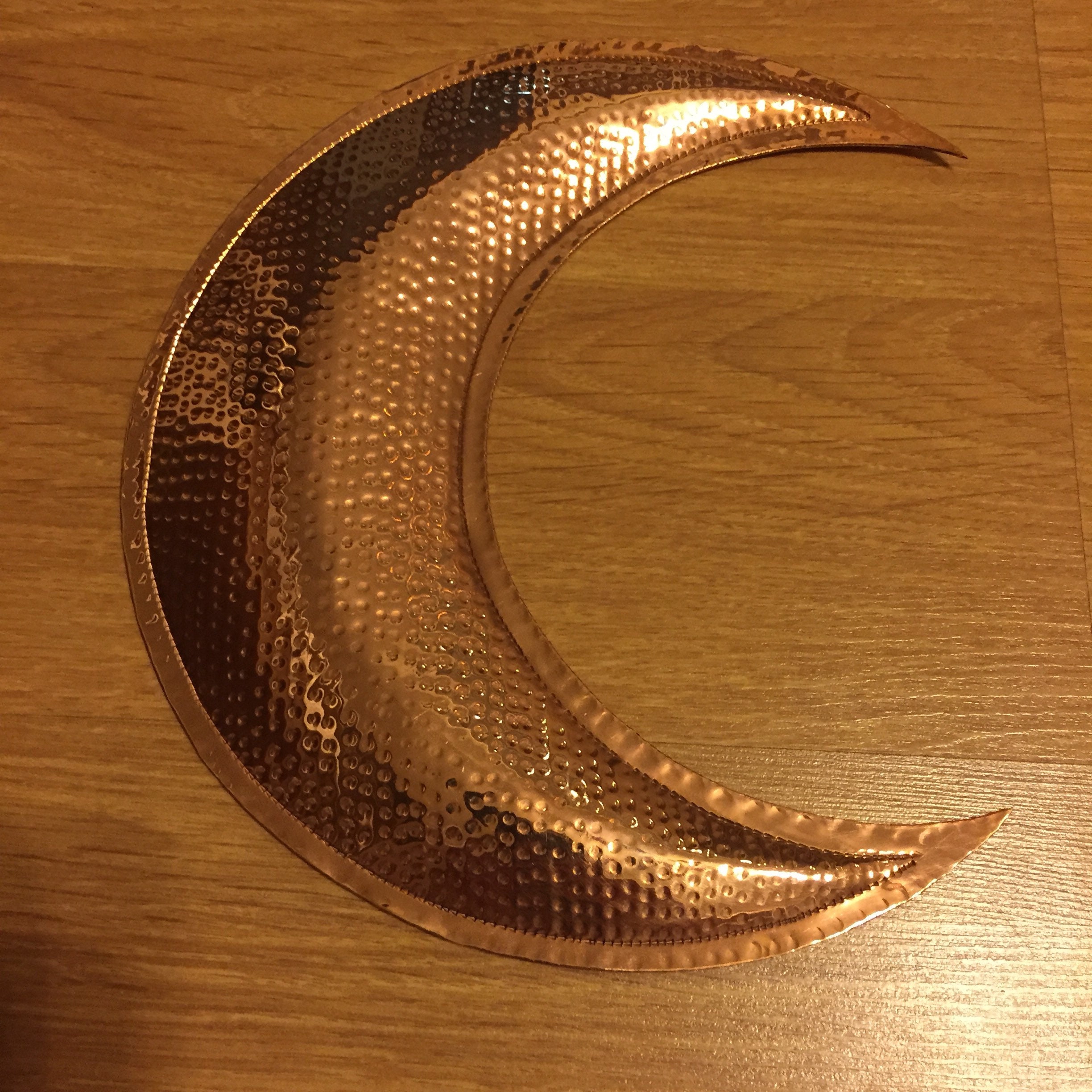 Handcrafted Pure Hammered Copper Crescent Moon 7x8