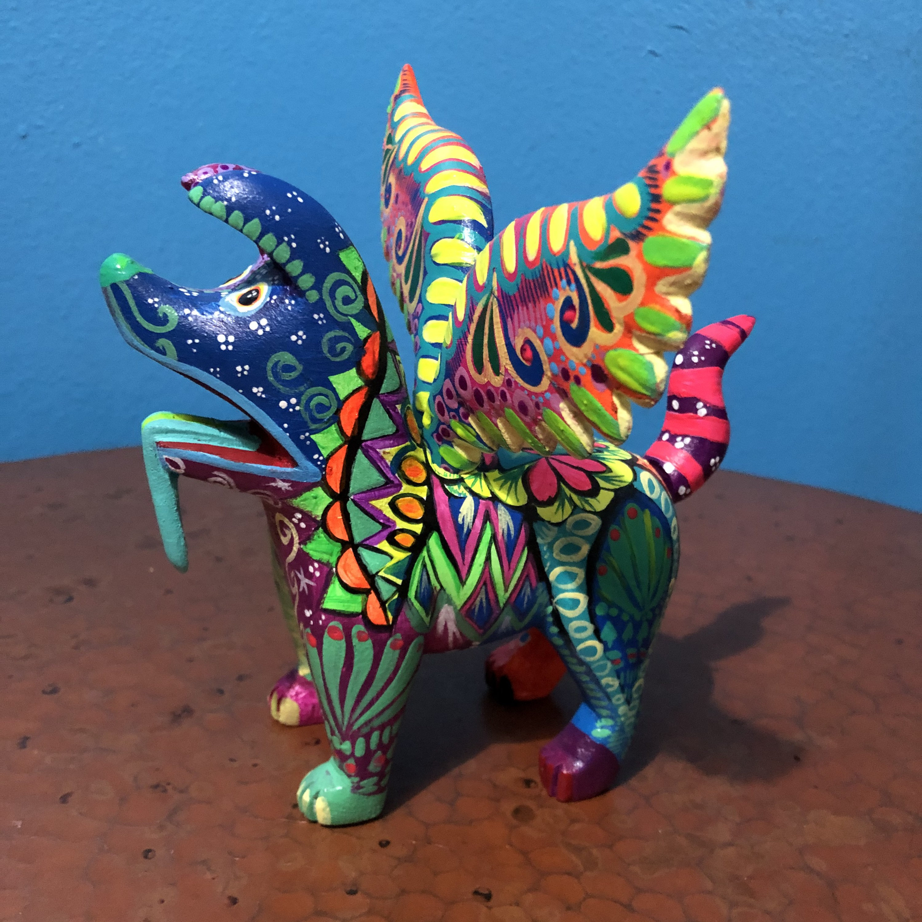 Handcrafted Alebrije Spirit Dog Woodcarving from Oaxaca, Mexico