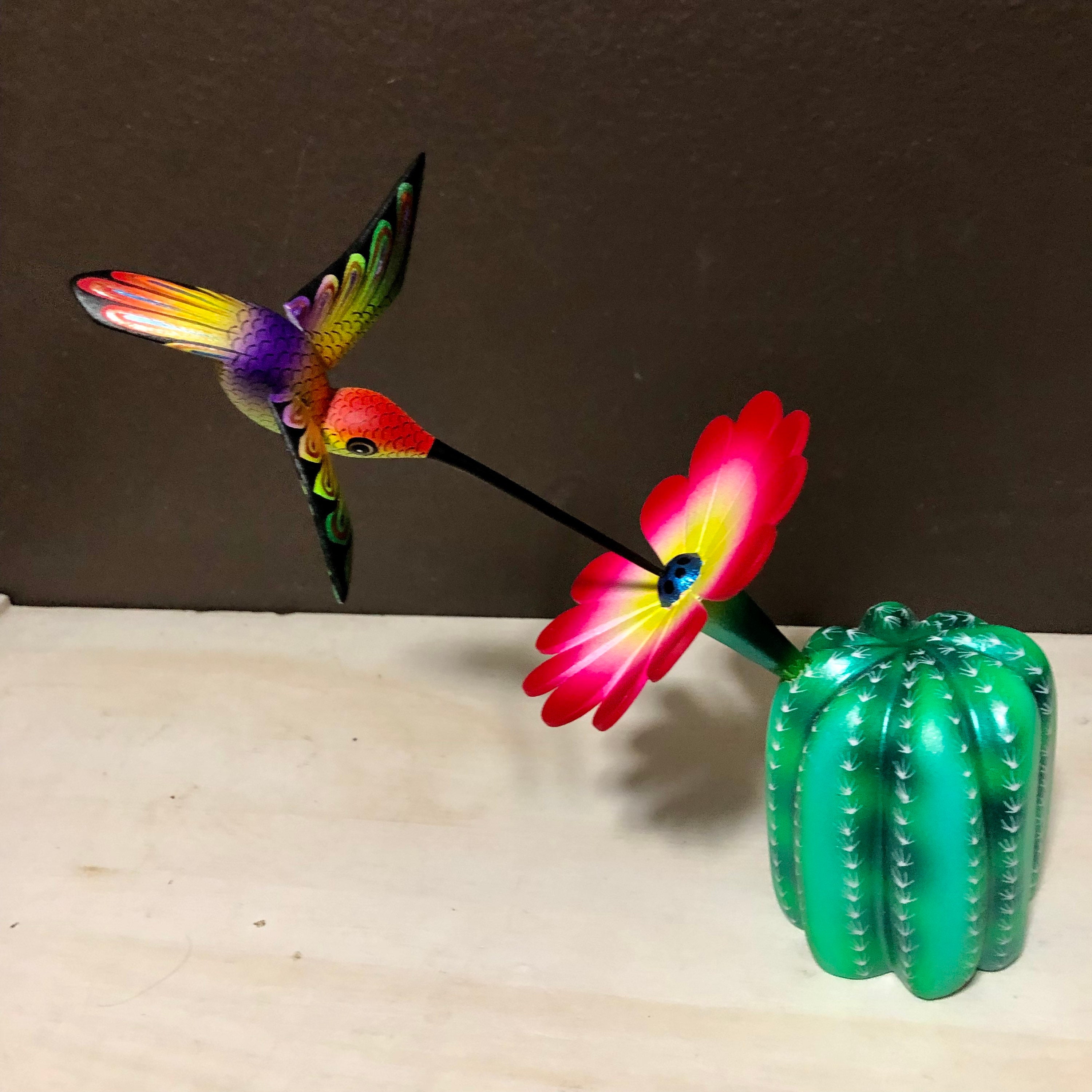 Alebrije Hummingbird and Cactus Flower Handcrafted Wood Carving by ...