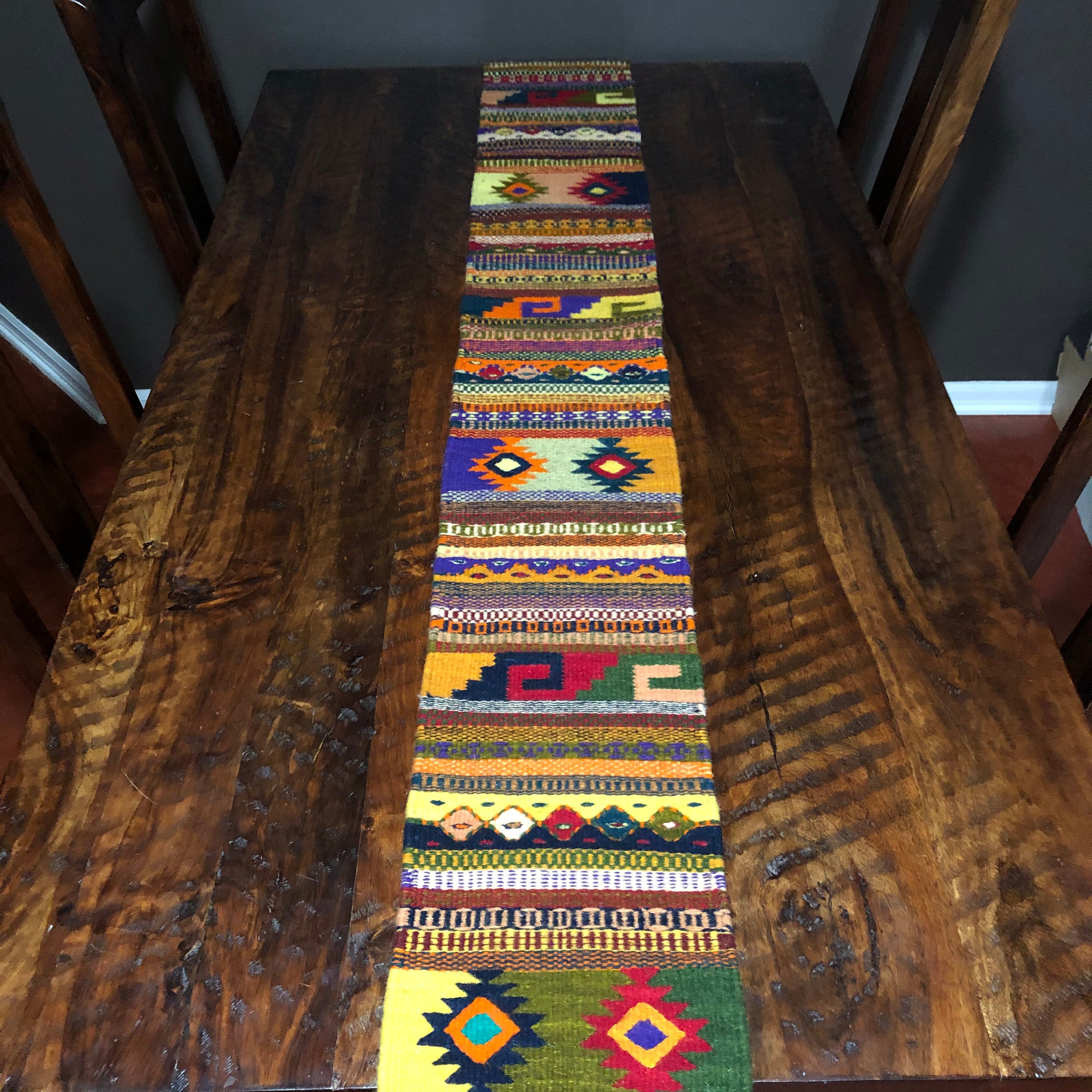 Zapotec hand woven merino wool table runner 79” x 9 3/4”