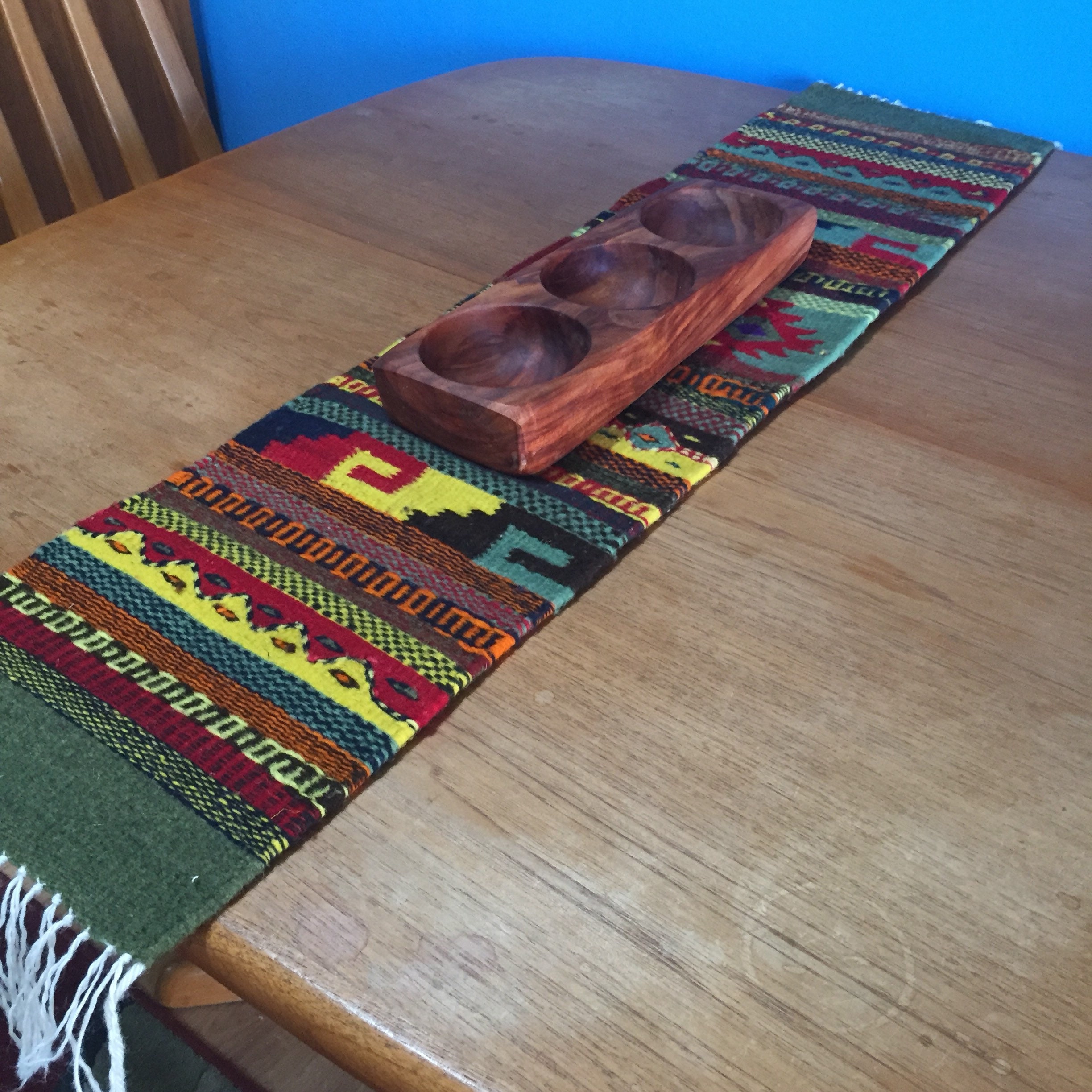 Zapotec hand woven merino wool table runner 40 x 10