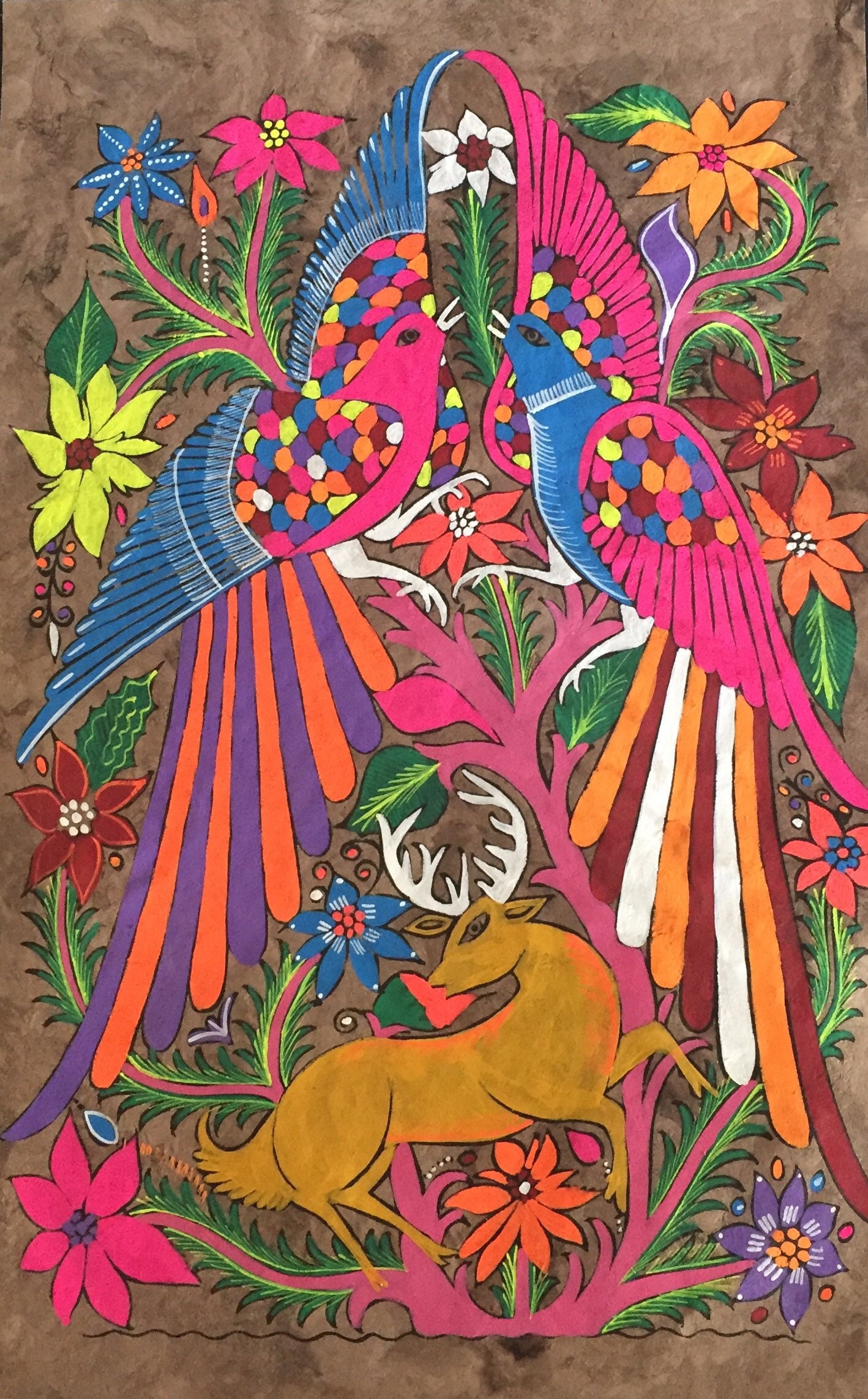 Multicolor Birds Painting on Amate Paper