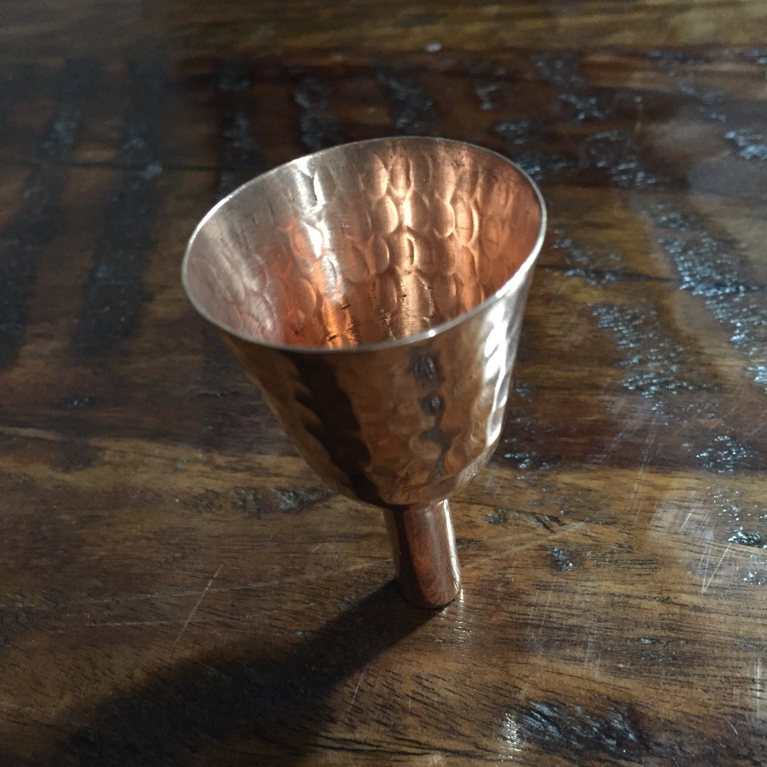 Handcrafted pure hammered copper mini flask funnel