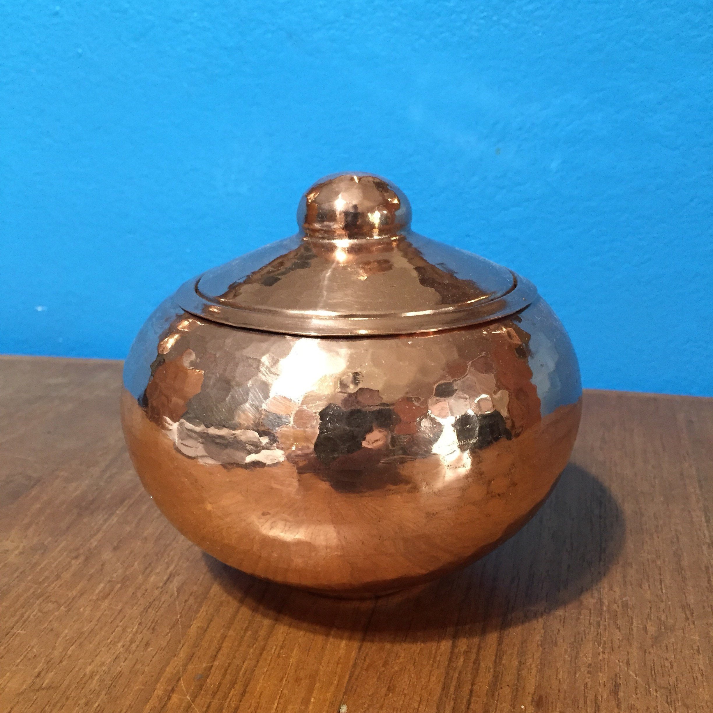Hammered Copper Round Storage Container with Lid