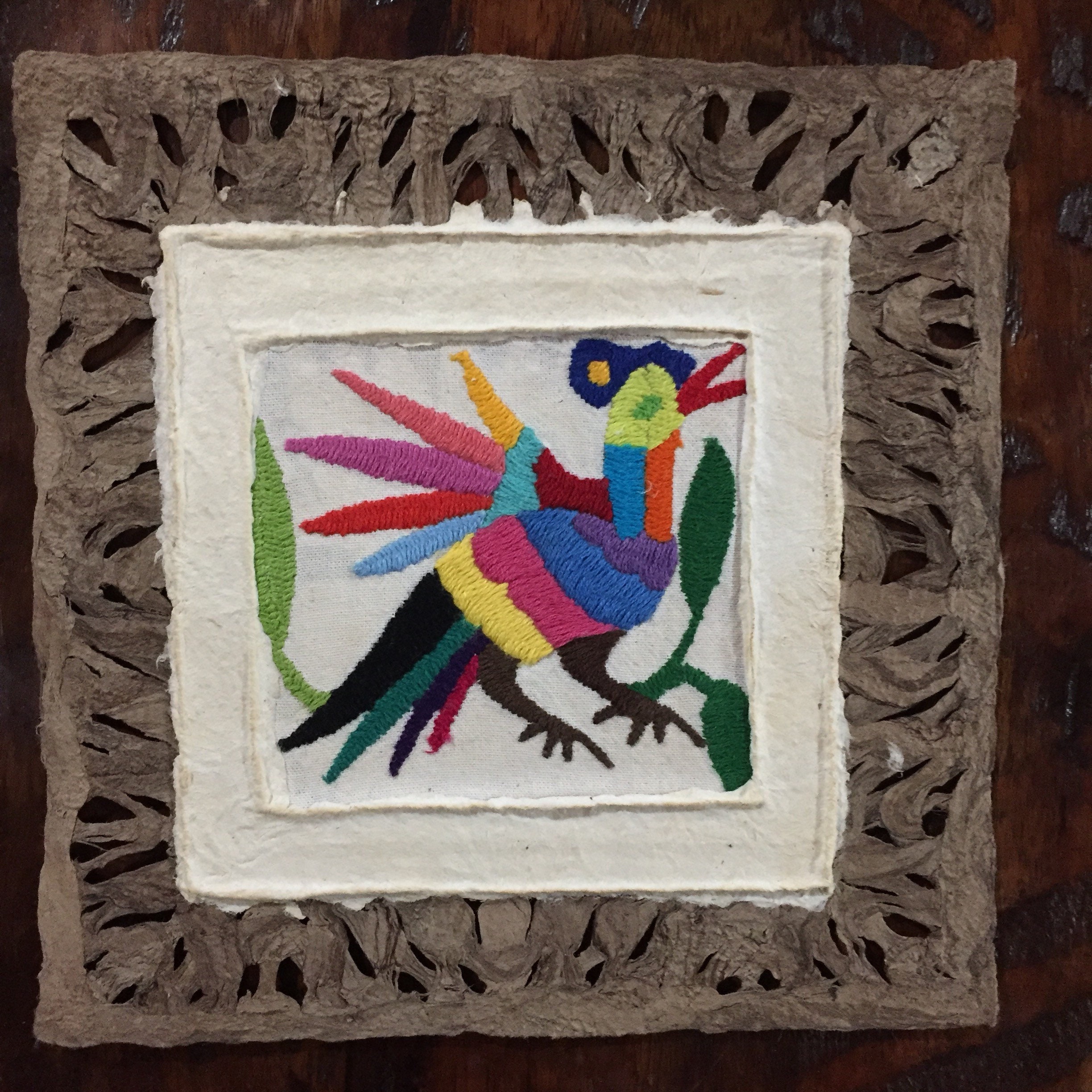 Amate Bark Paper Wall Art with Otomí Embroidered Designs