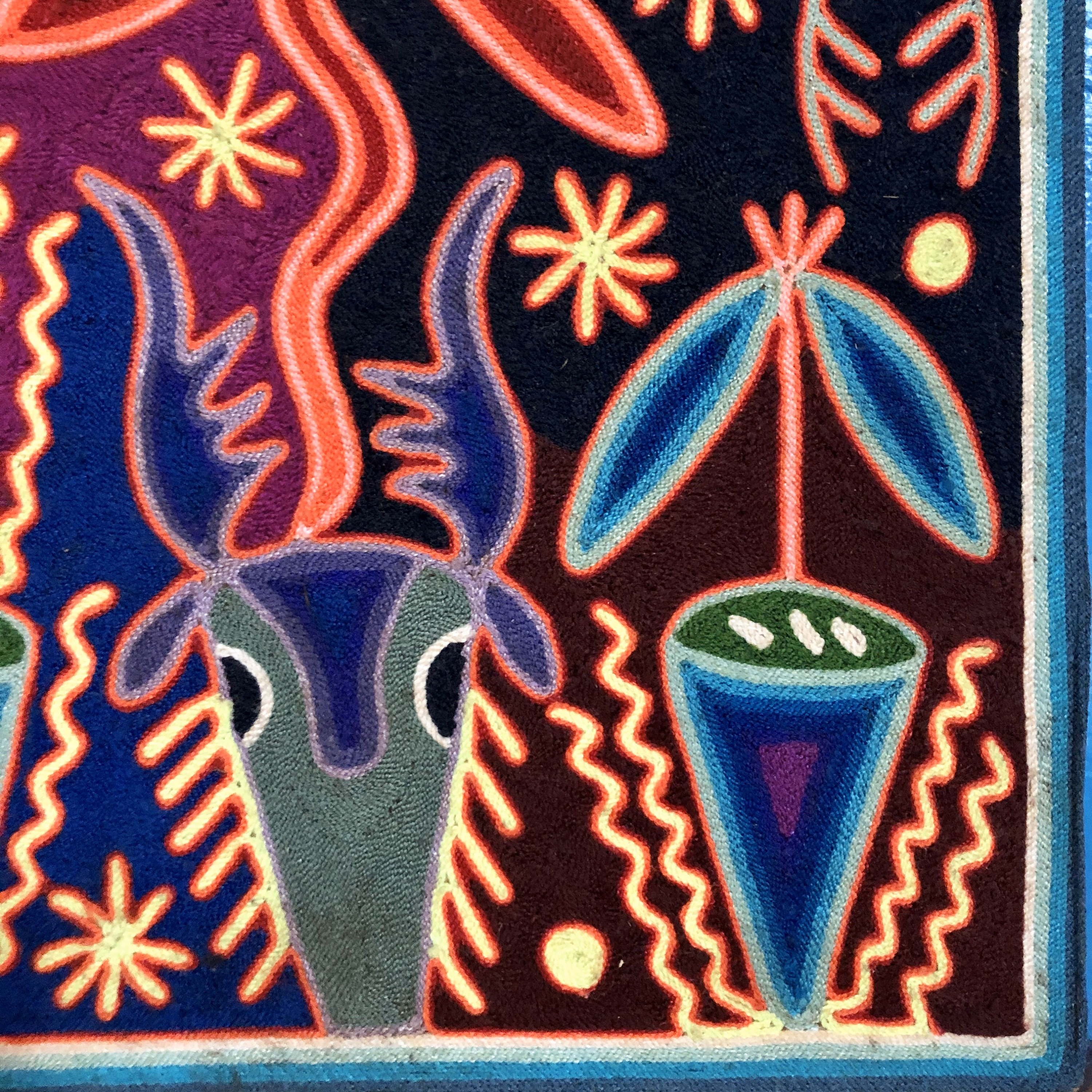 Huichol Yarn Art - Sacred Symbols 12”x12” from Nayarit, Mexico