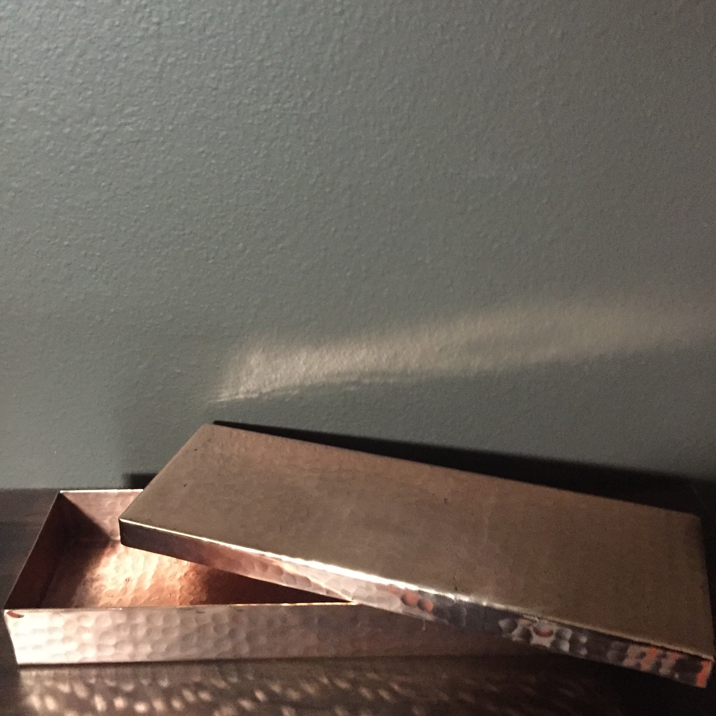 Pure Hammered Copper Jewelry Keepsake Box - 12 x 1.5 x 4