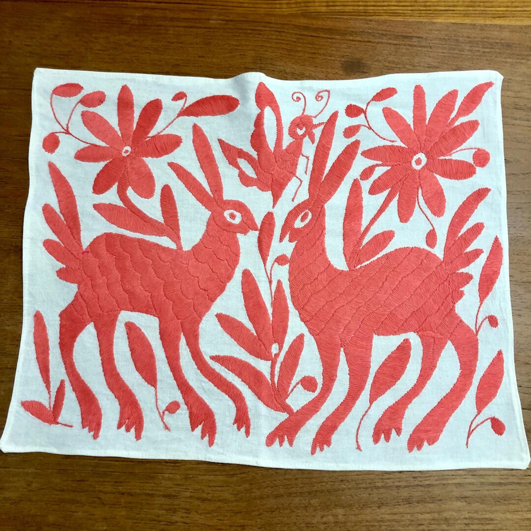Hand Embroidered Otomi Placemat: Pink Mexican Folk Art (16.5" X 13.5 ...