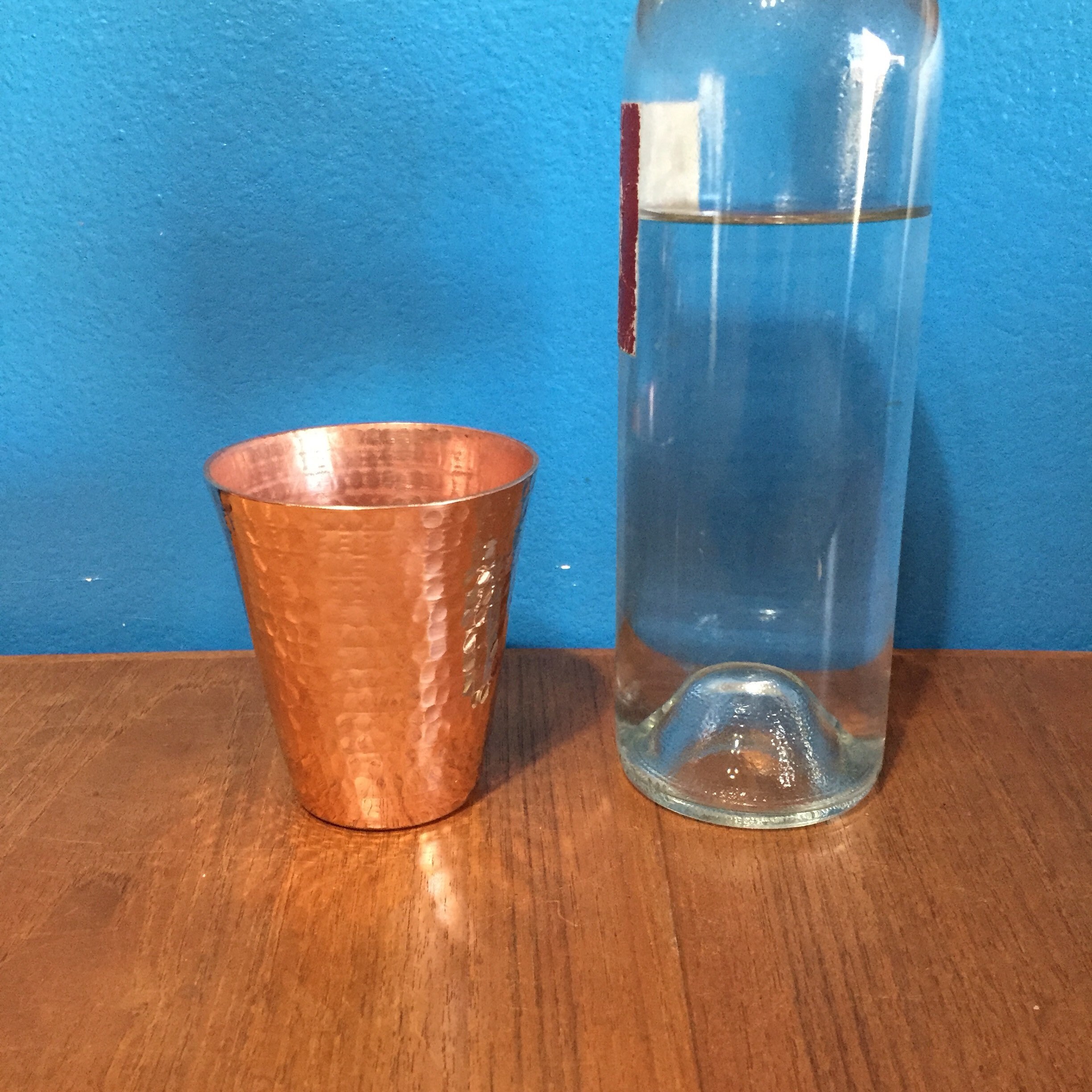 Handcrafted heavy gauge hammered copper 10oz water cup drinking glass