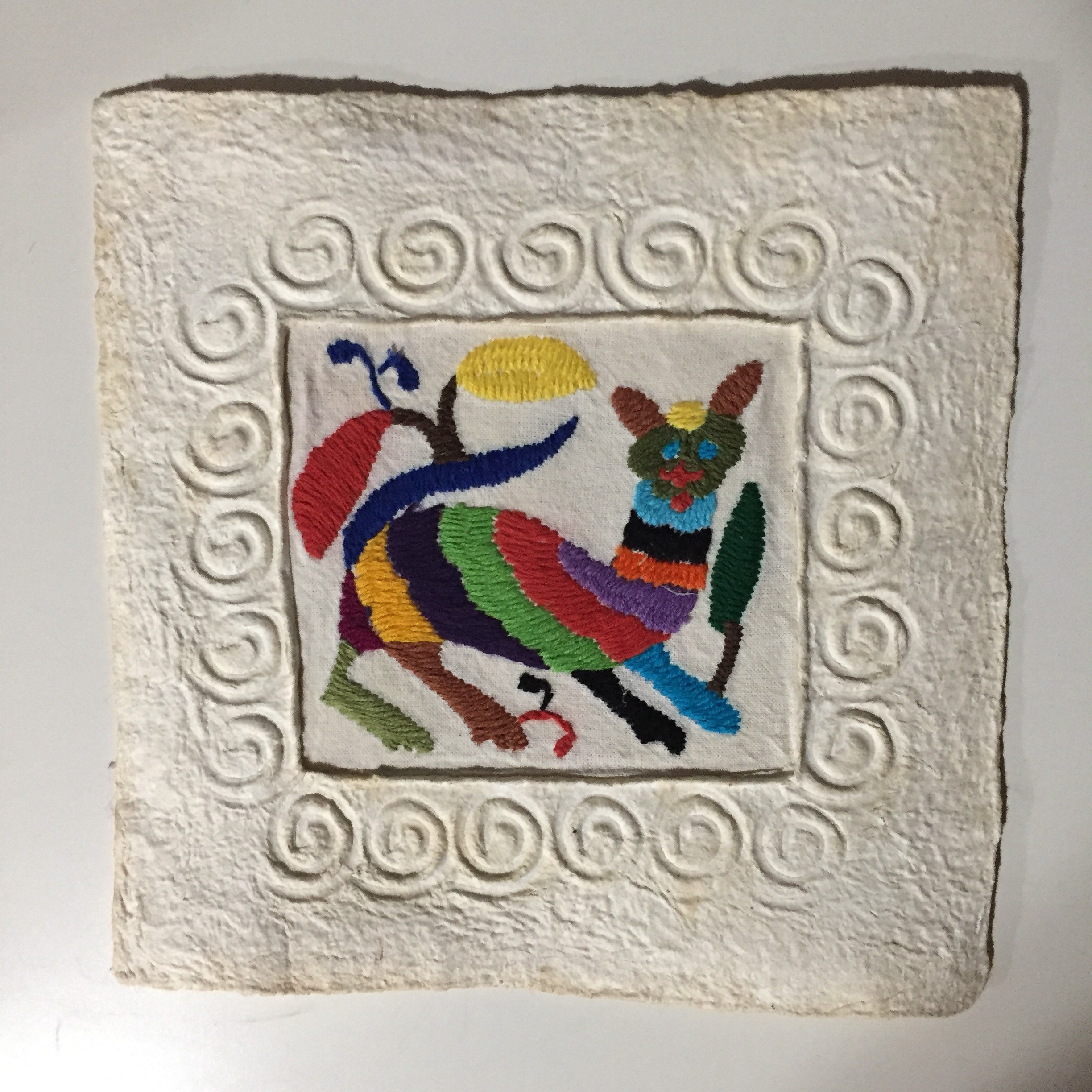 Amate Bark Paper Wall Art with Otomí Embroidered Designs
