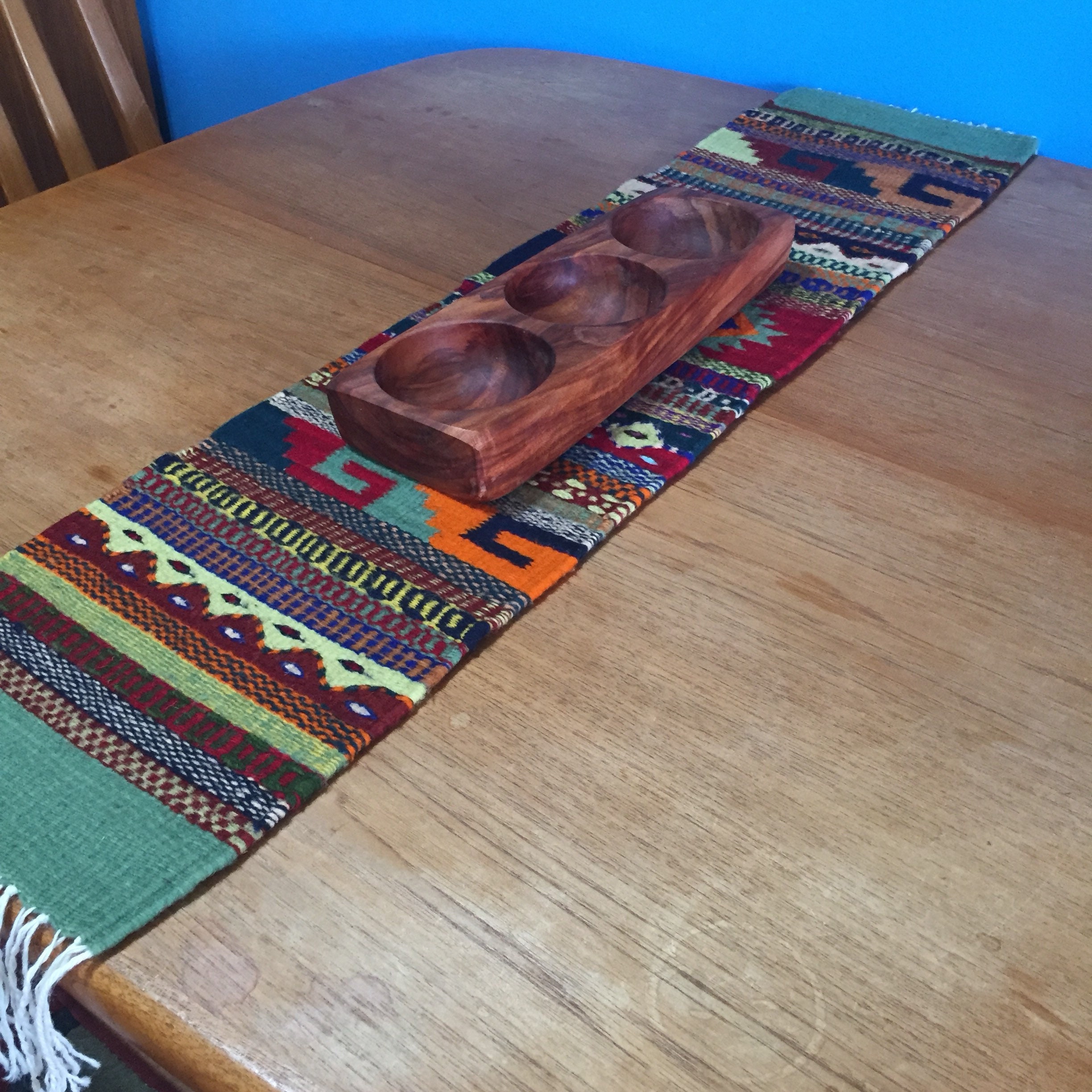 Zapotec hand woven merino wool table runner 39.5 x 9.5