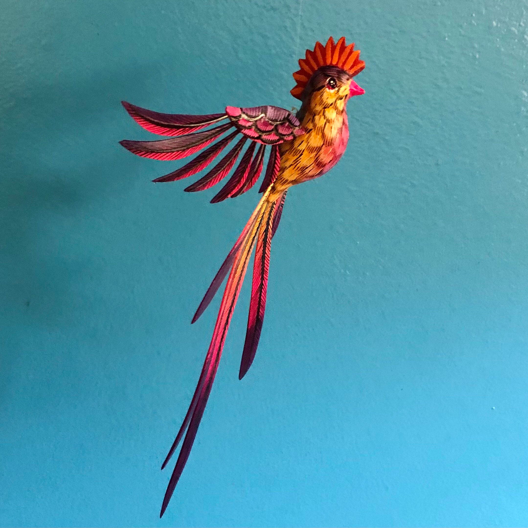 Alebrije Exotic Quetzal Bird Wood Carving by Roberto and Esperanza Martinez