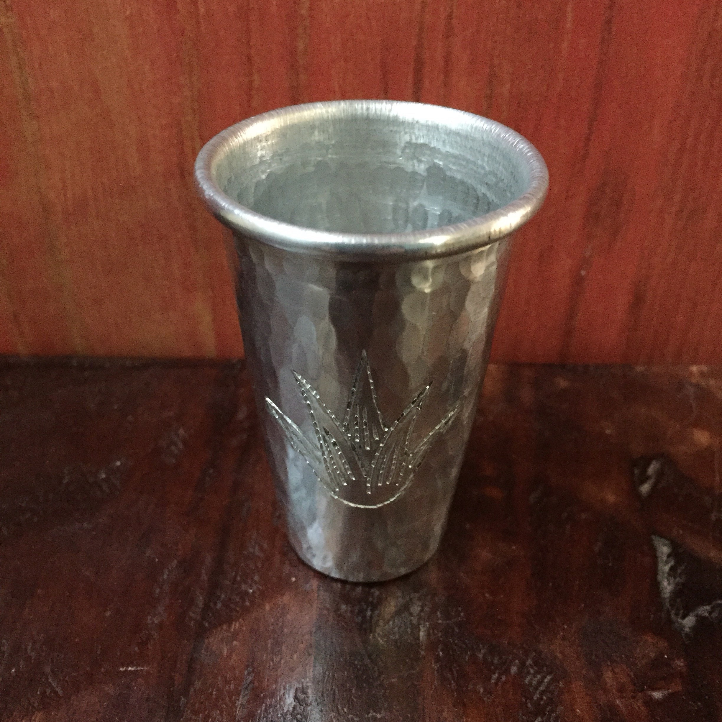 Handcrafted 2oz Hammered Aluminum Shot Glass With Agave Plant Engraving