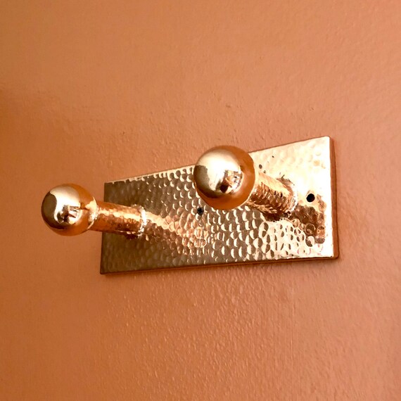 Hammered Copper Double Hook Wet Towel / Robe Holder - Etsy