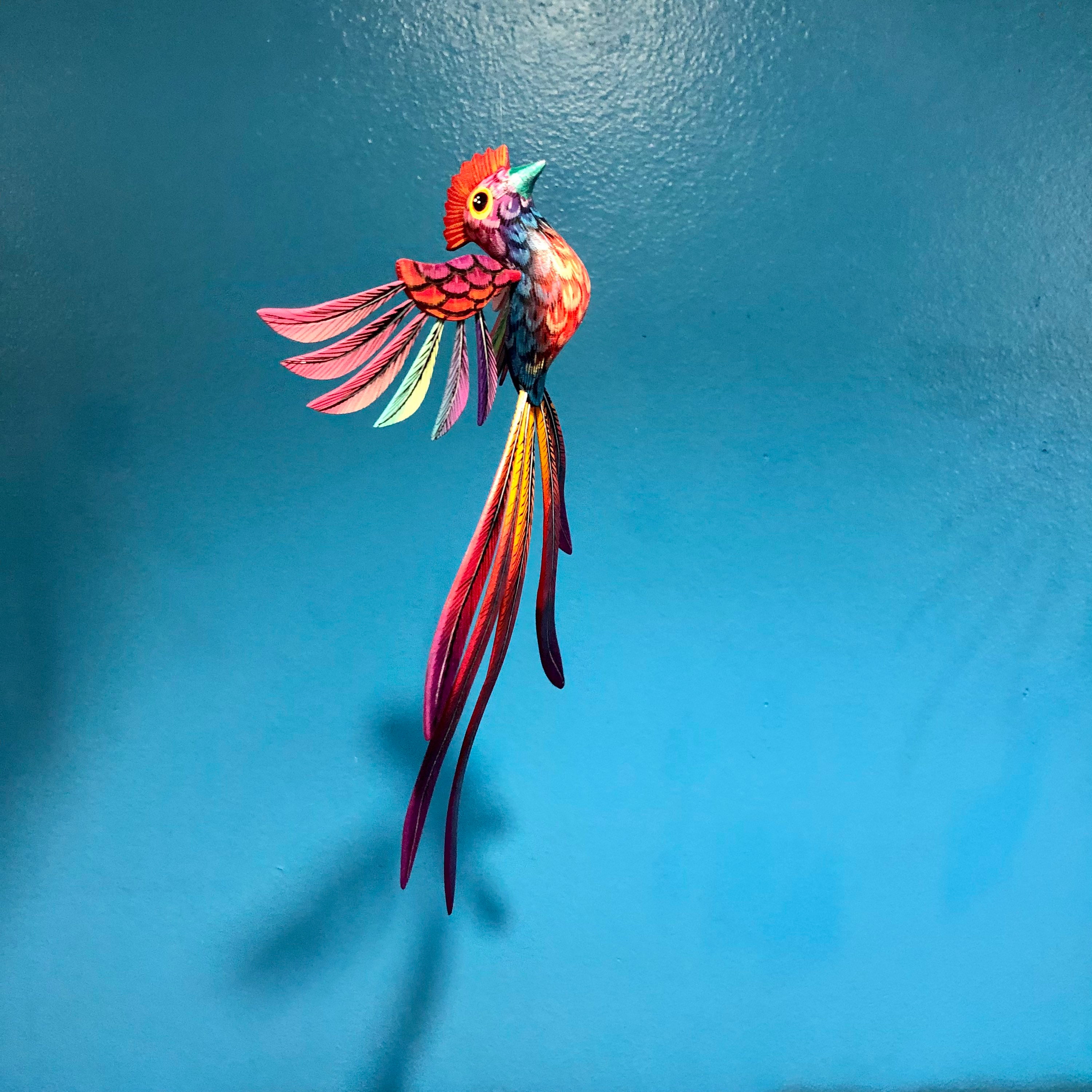 Alebrije Exotic Quetzal Bird Wood Carving by Roberto and Esperanza Martinez