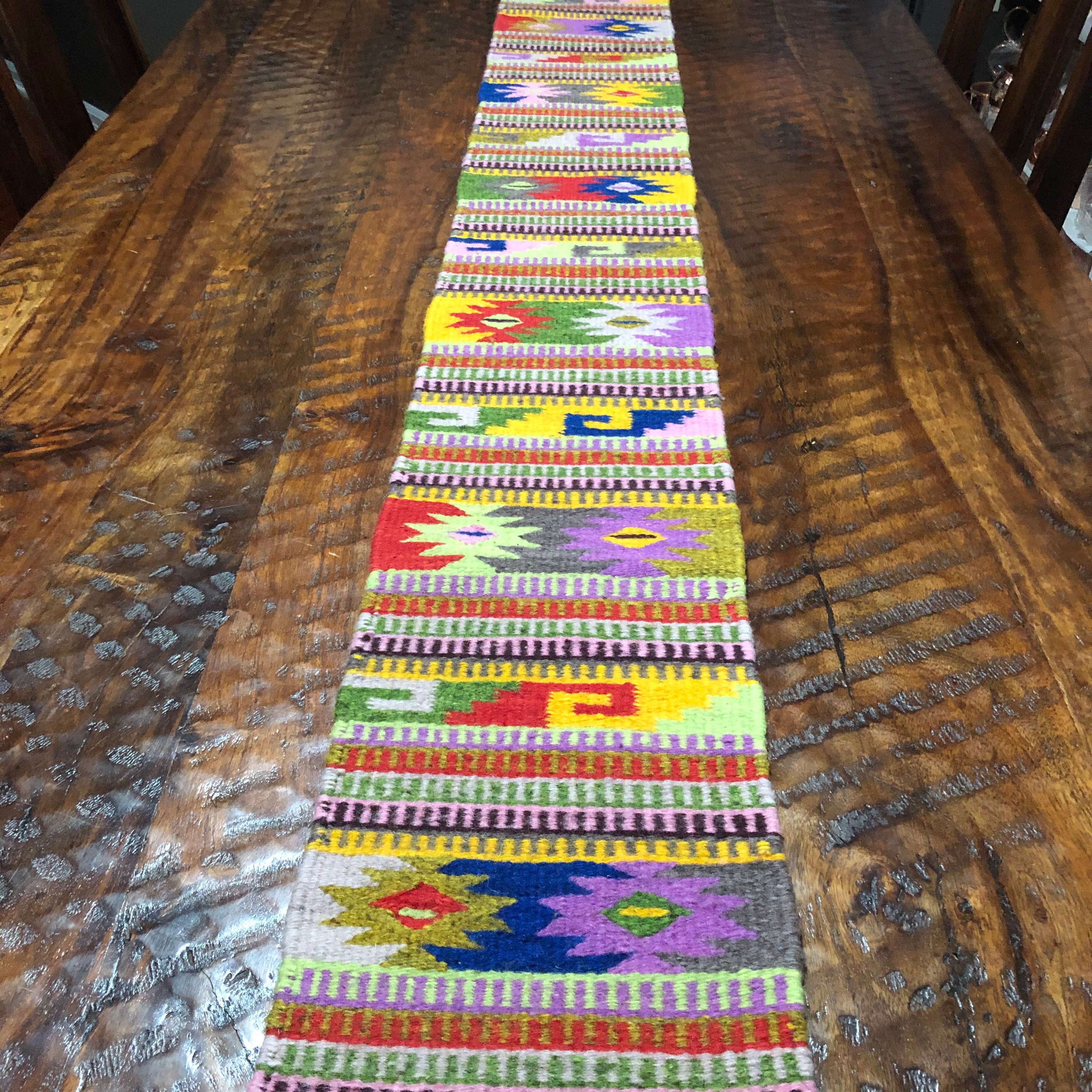 Zapotec hand woven merino wool table runner 80” x 8.5”