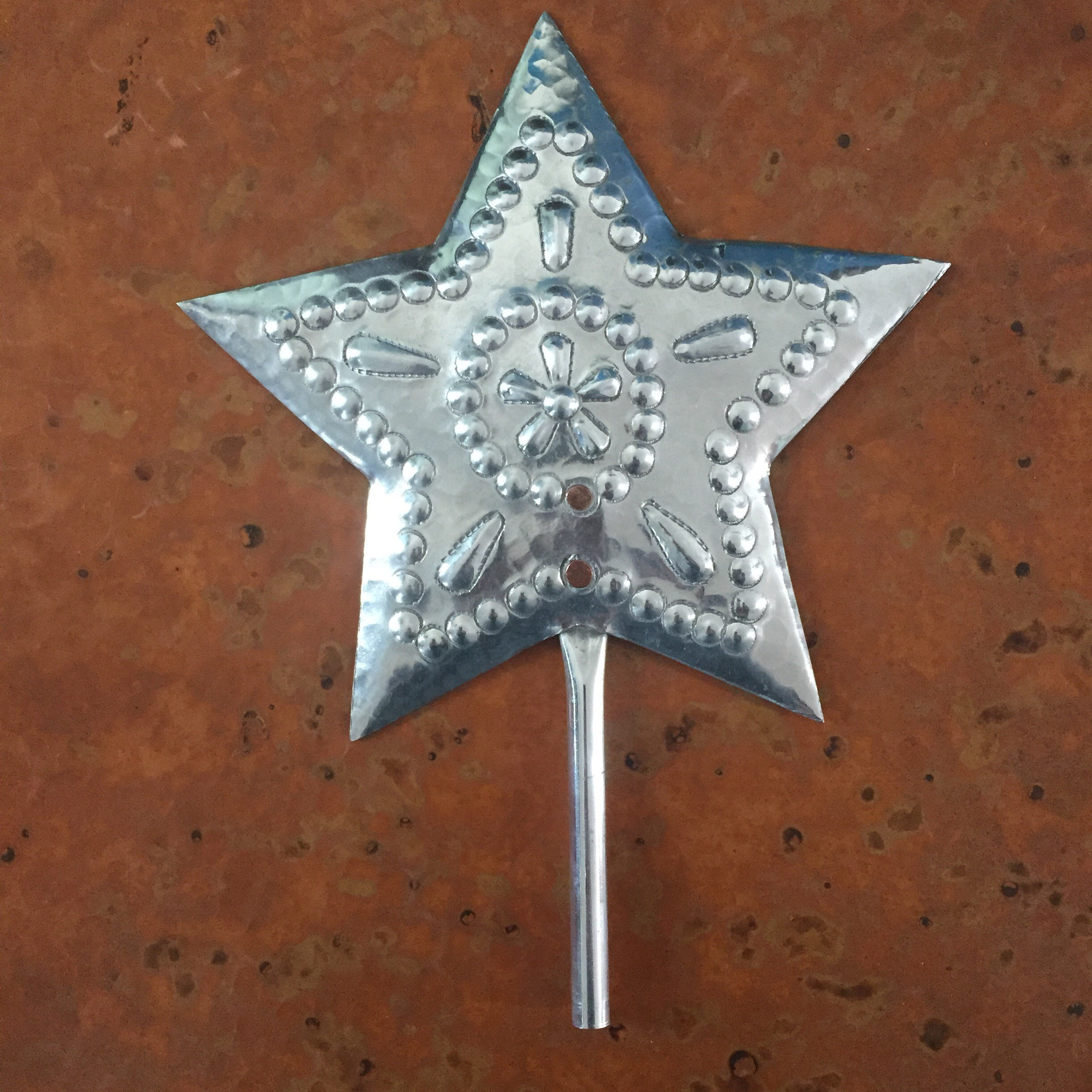 Handcrafted hammered aluminum star Christmas tree topper decoration
