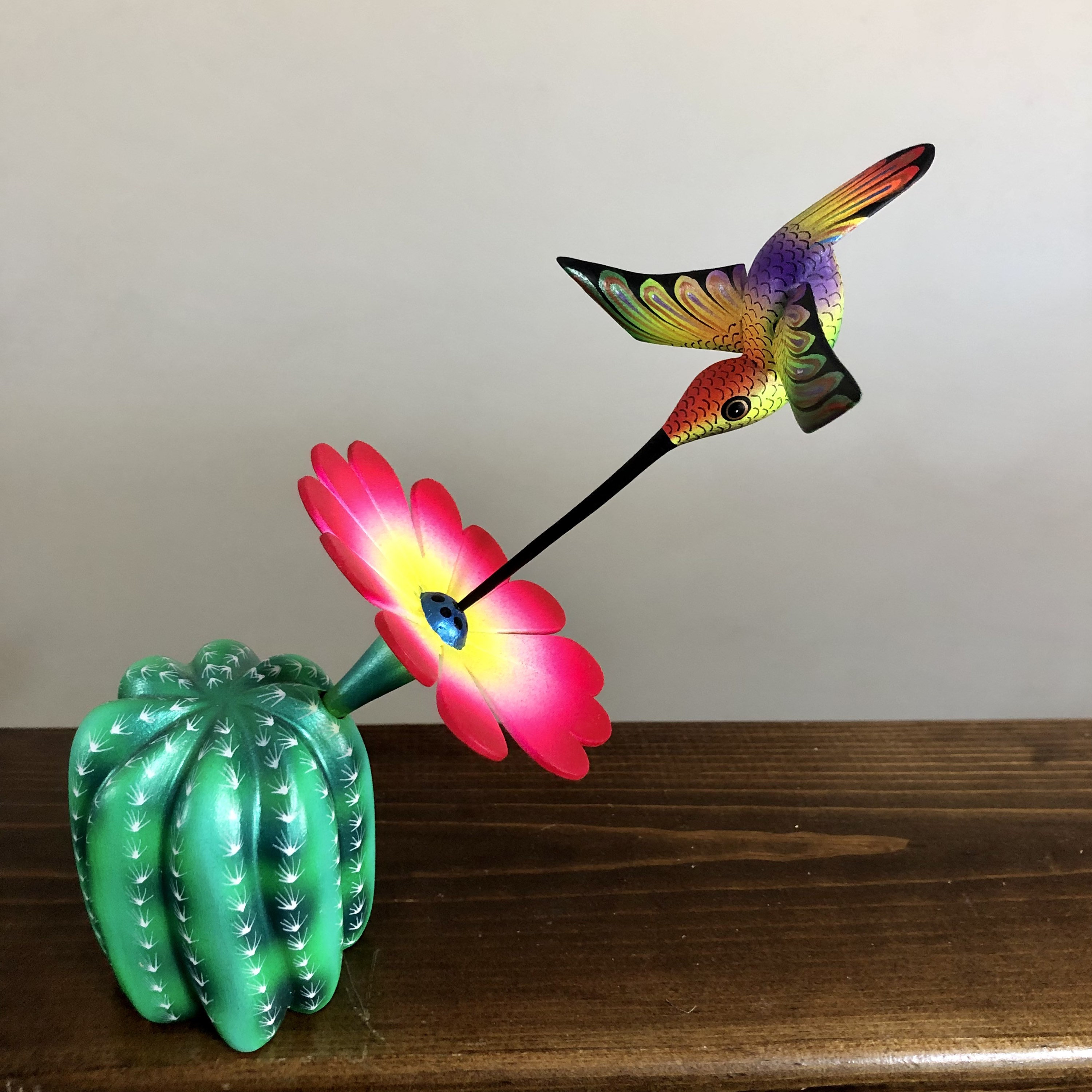 Alebrije Hummingbird and Cactus Flower Handcrafted Wood Carving by ...