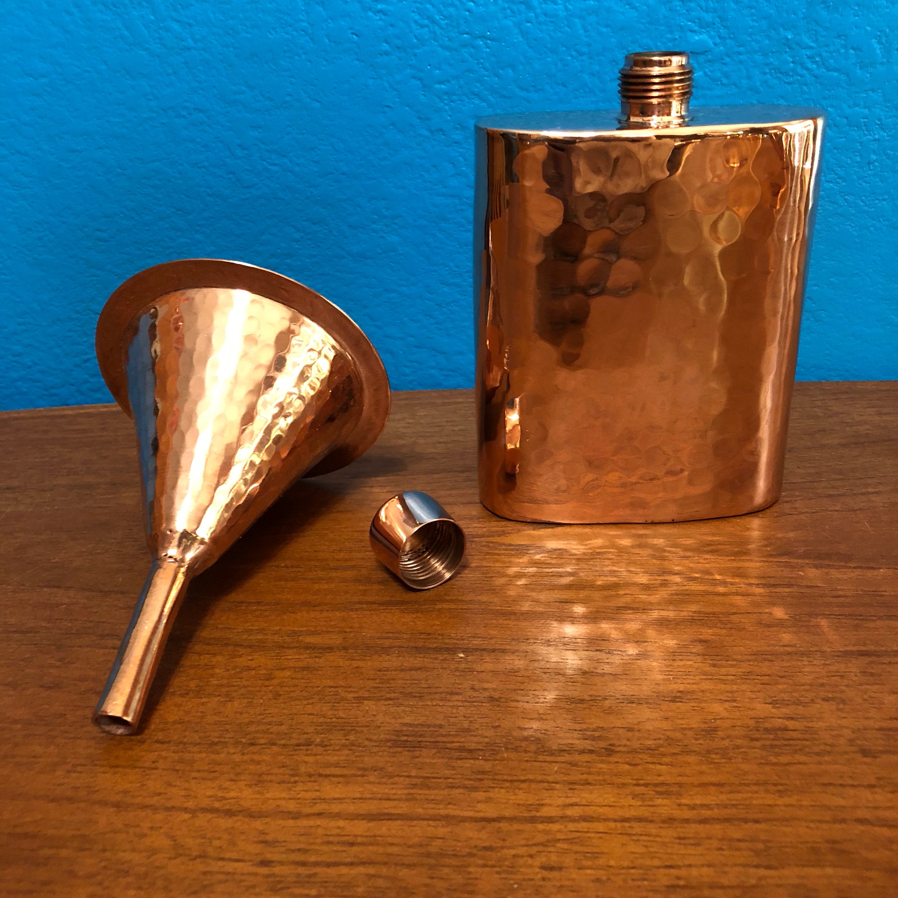 Handcrafted hammered copper 8oz flask
