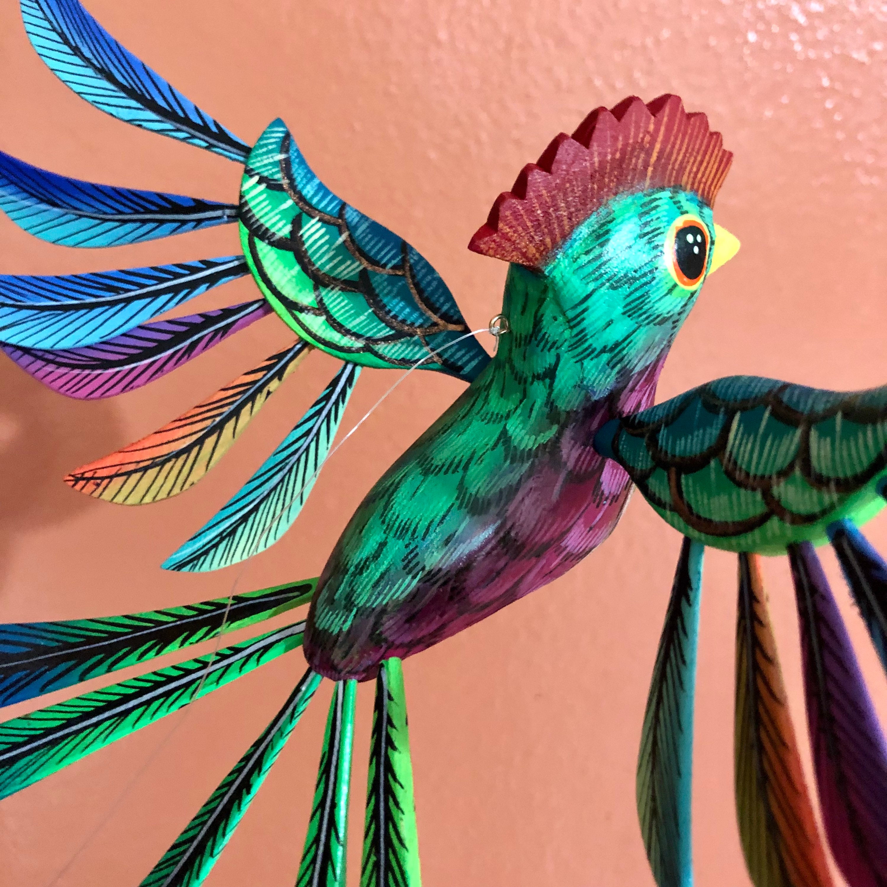 Alebrije Exotic Quetzal Bird Wood Carving by Roberto and Esperanza Martinez