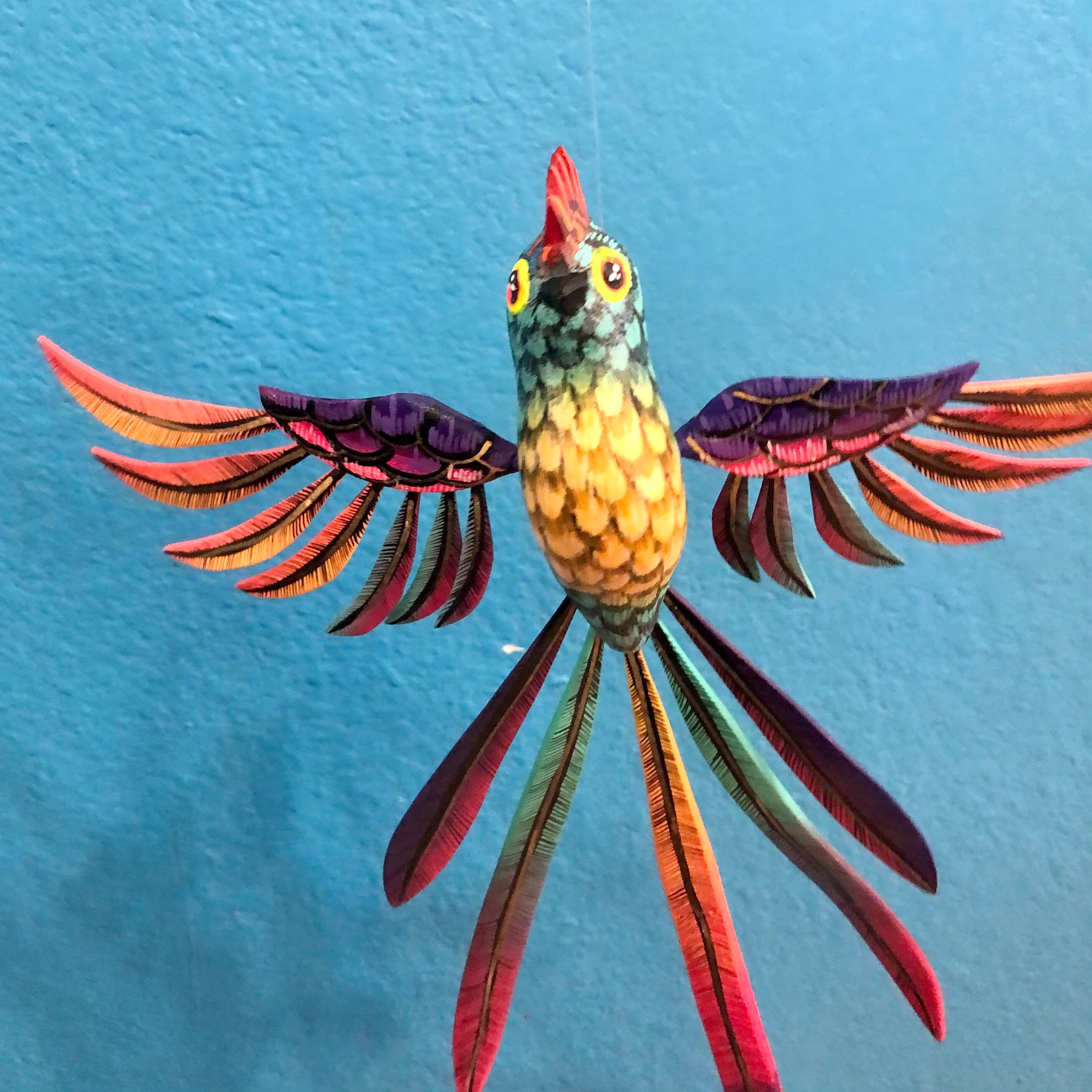 Alebrije Exotic Quetzal Bird Wood Carving by Roberto and Esperanza Martinez