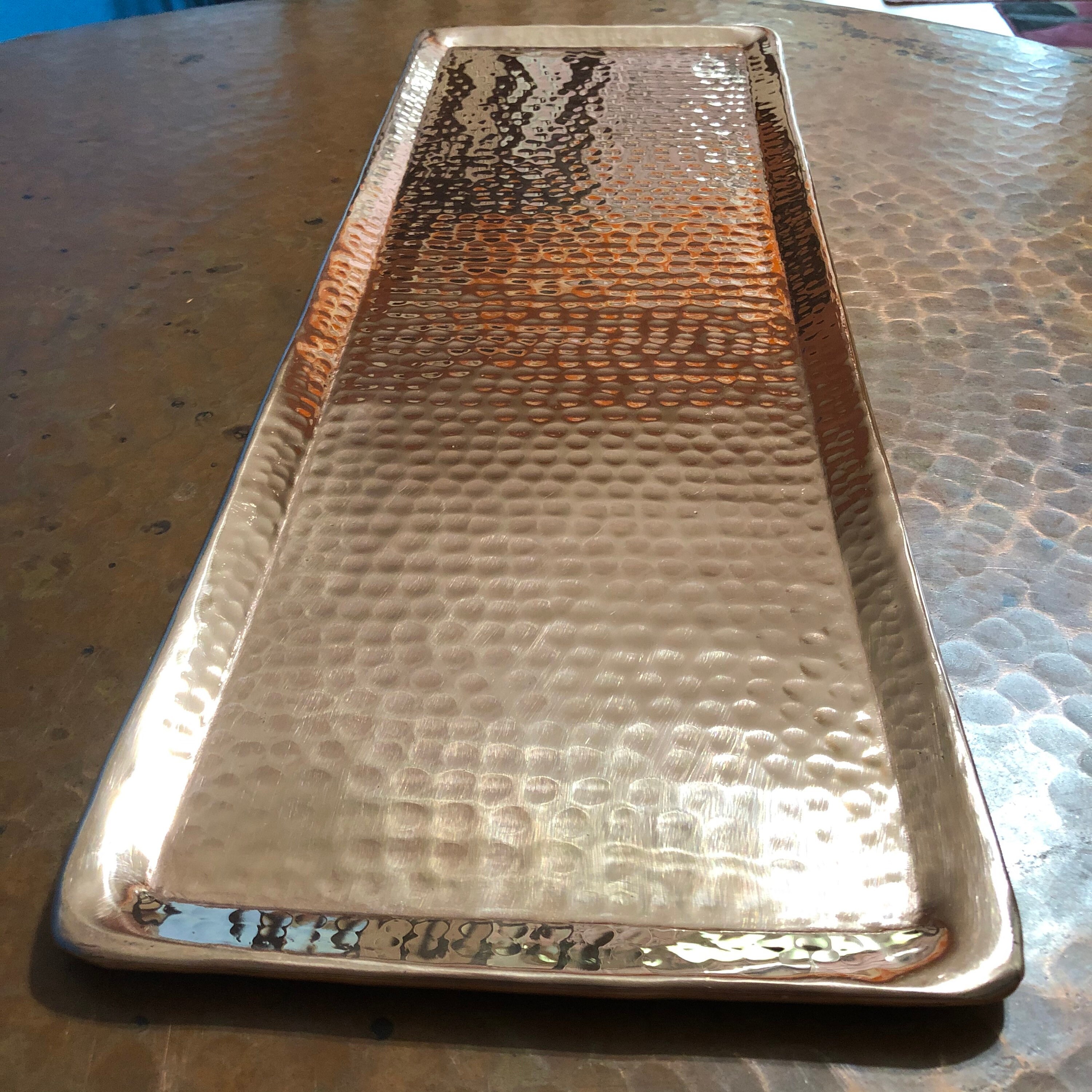 Pure Hammered Copper Valet Tray - 17 3/4” x 6” x 1/3”