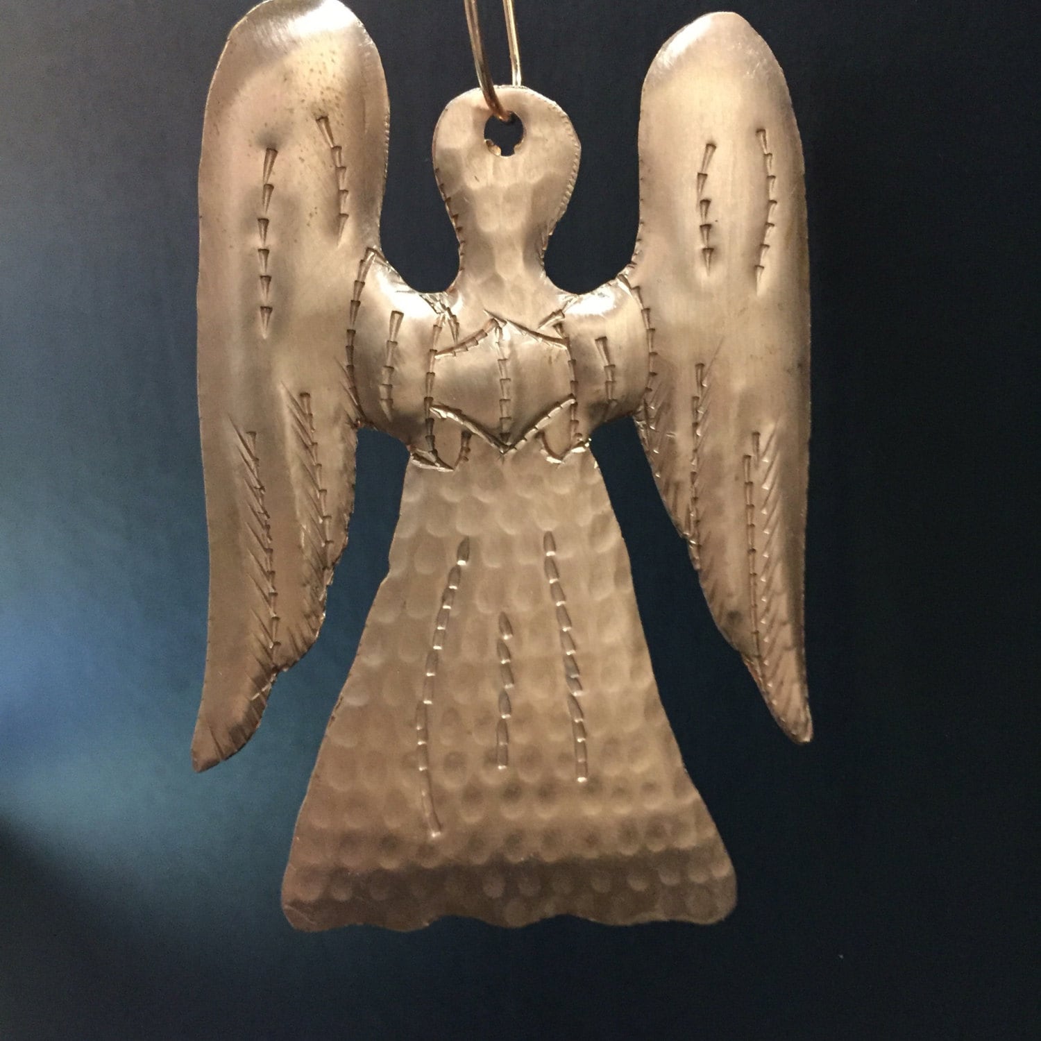 Handcrafted Hammered Copper Angel Christmas Tree Ornament