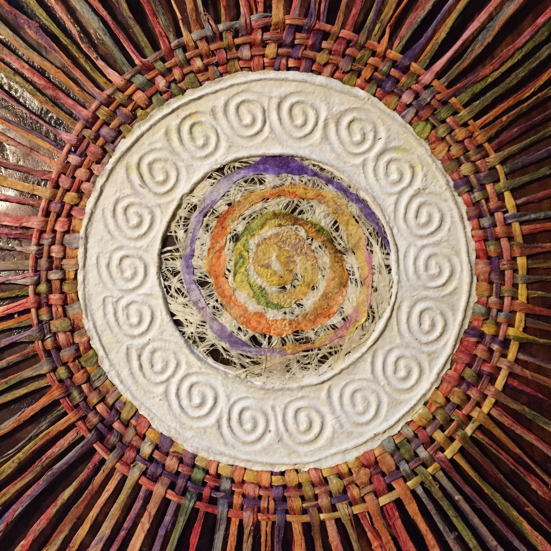 Amate Bark Paper Wall Art with multicolor spiral burst design (15 1/2 x ...