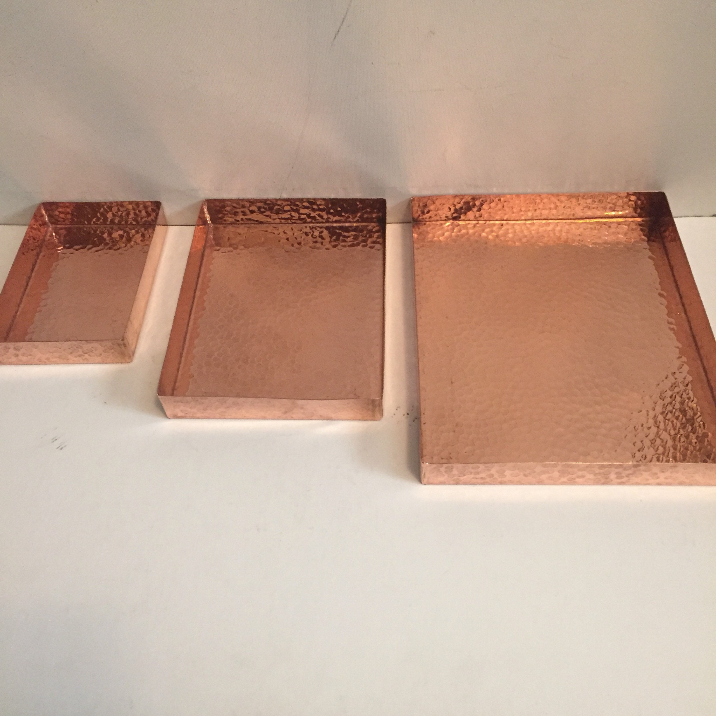 Pure Hammered Copper 3-Piece Valet Tray Set