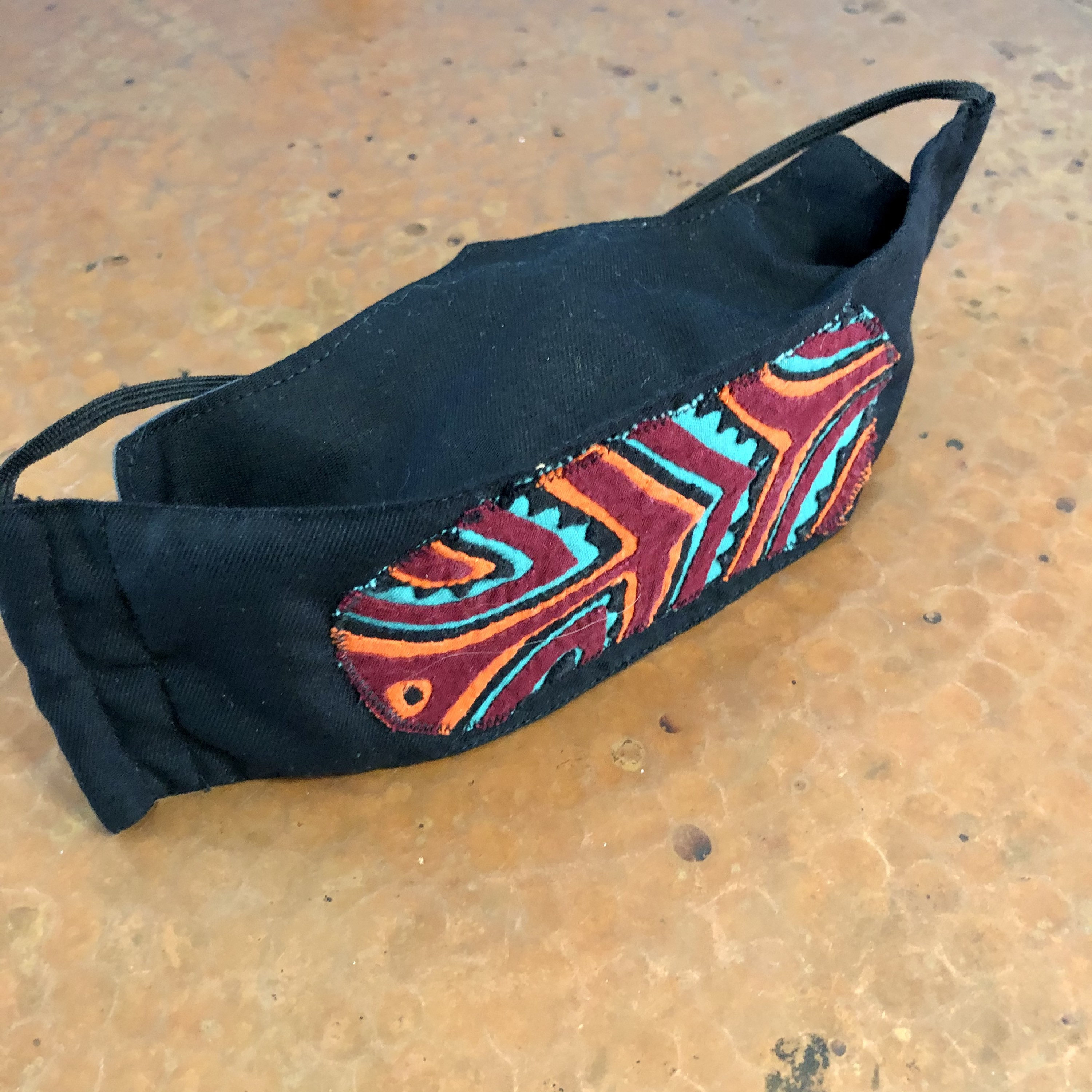 Colombian Face Mask with Traditional Kuna Mola Art Design - black.