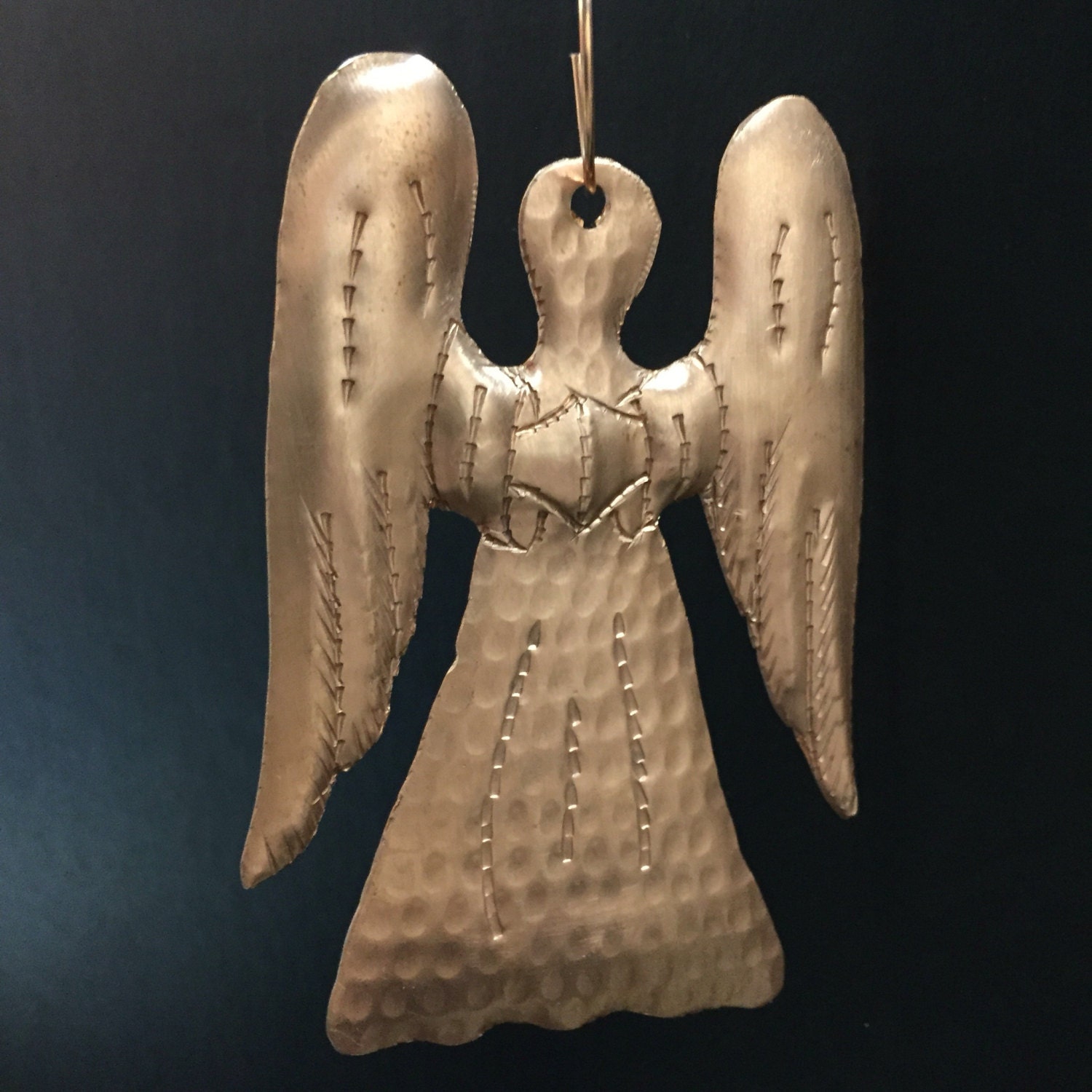 Handcrafted Hammered Copper Angel Christmas Tree Ornament