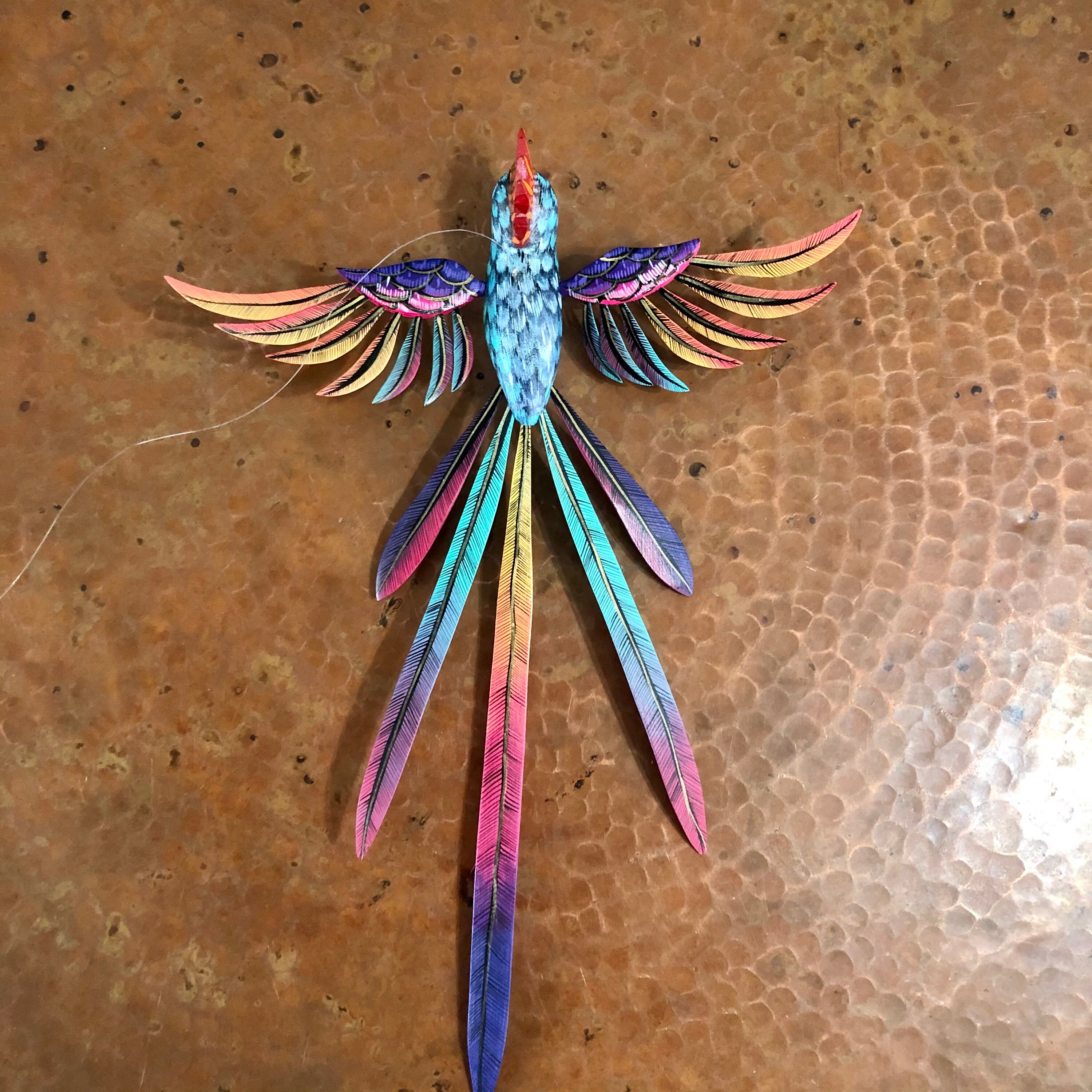 Alebrije Exotic Quetzal Bird Wood Carving by Roberto and Esperanza Martinez