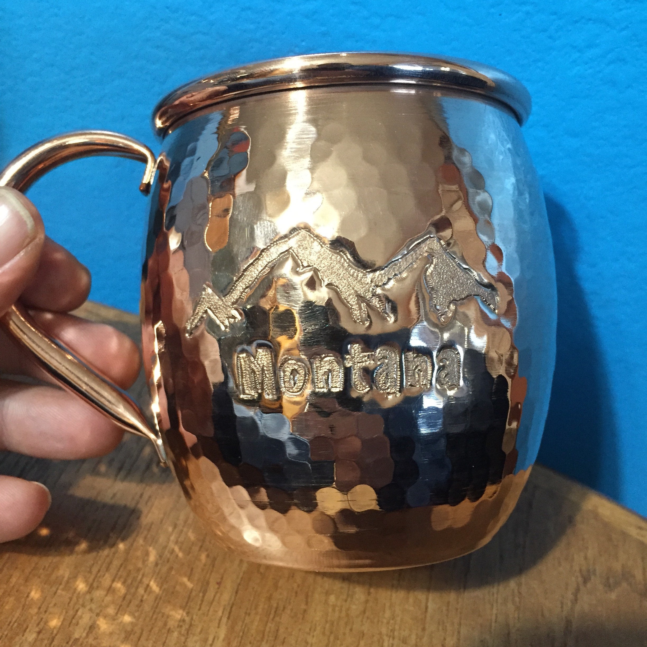 16oz Moscow Mule Hammered Copper Barrel Mug with Montana and mountains ...