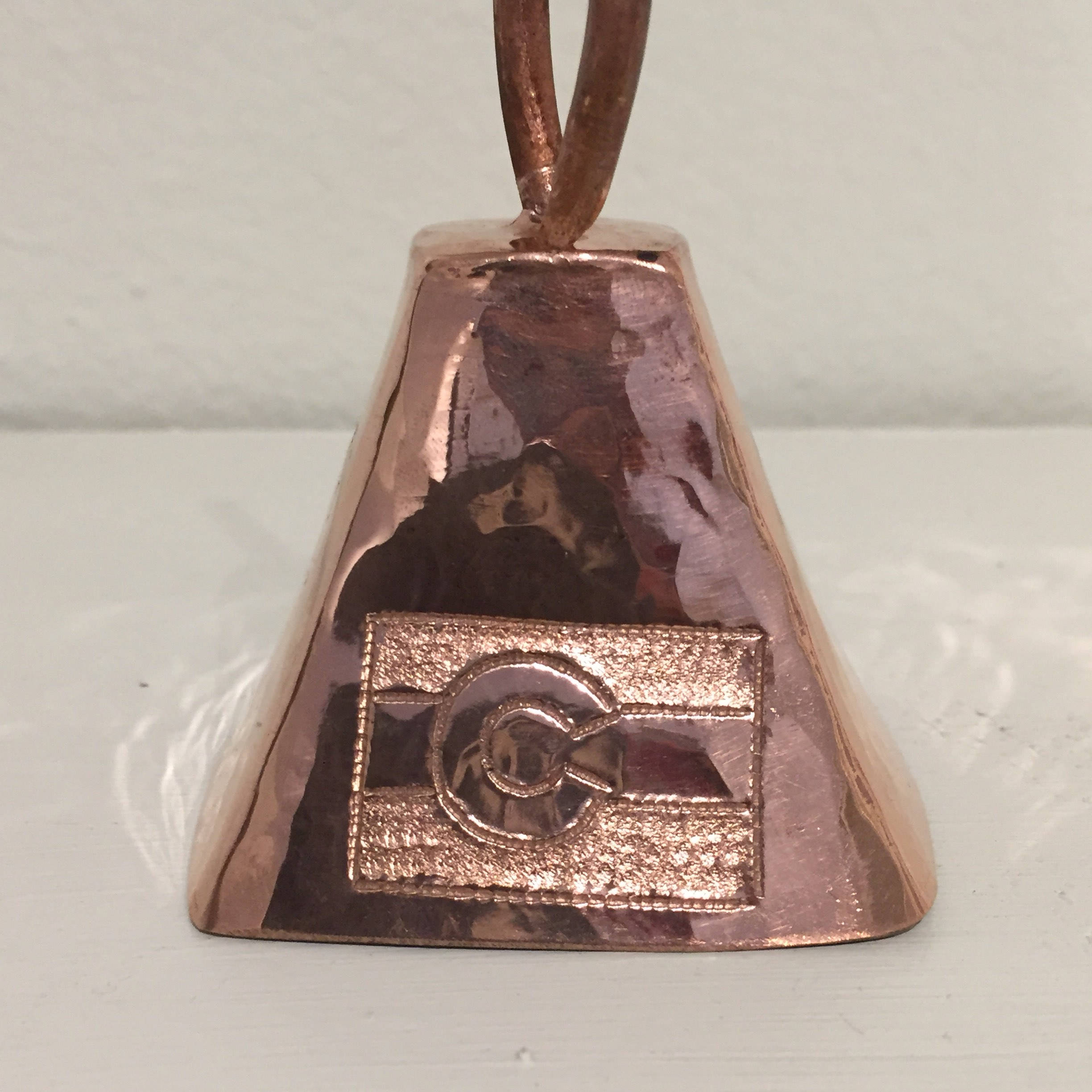 Pure Hammered Copper Cowbell with Colorado Flag engraving (3 1/2)