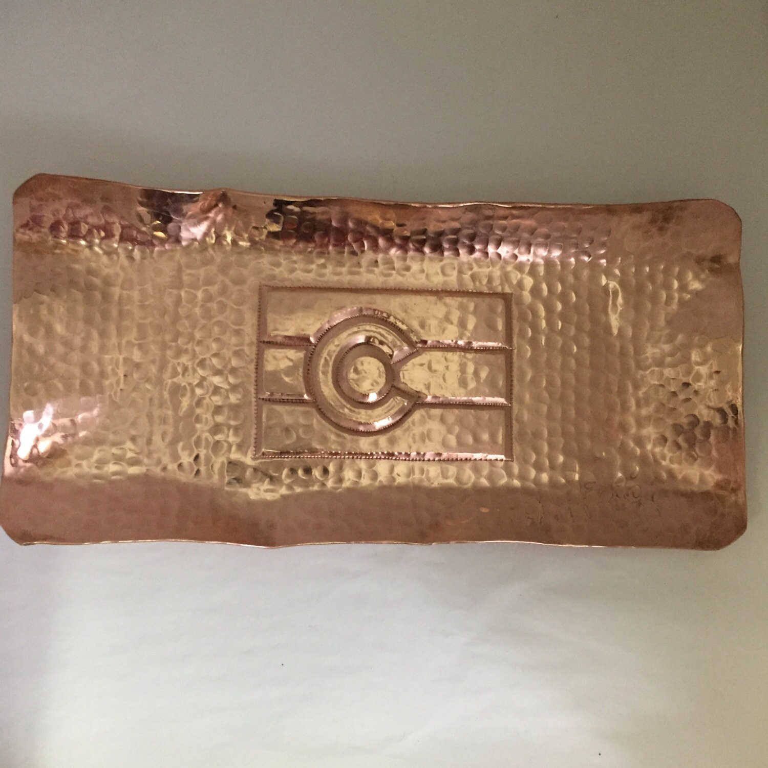 Pure Hammered Copper Valet Tray w/ Colorado Flag engraving - 12 x 6
